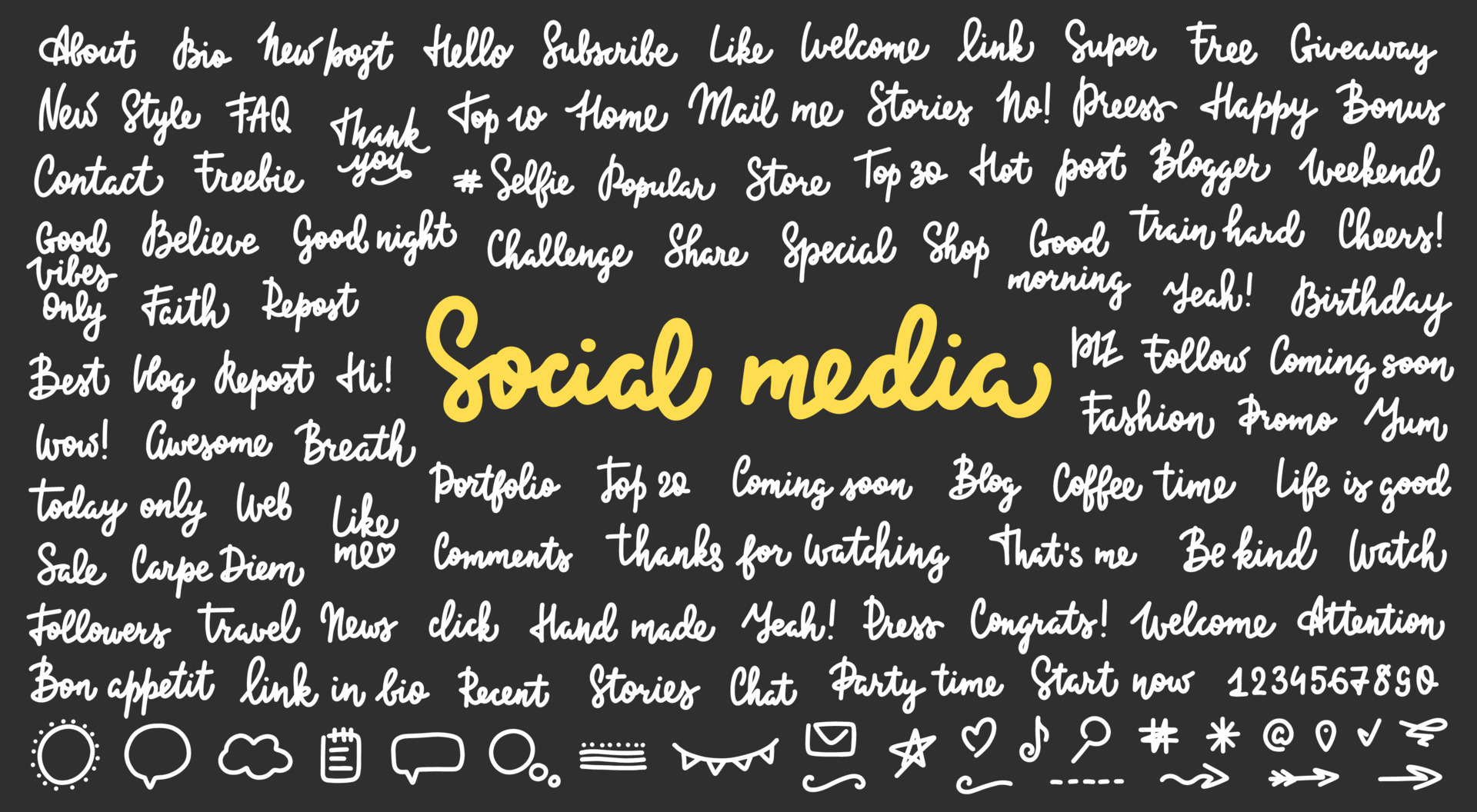 Bundle of Social media words and elements, hand drawn lettering ... Bundle of Social media words and elements, hand drawn lettering ...