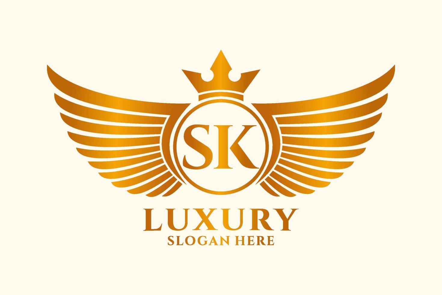 Luxury royal wing Letter SK crest Gold color Logo vector, Victory logo, crest logo, wing logo ...