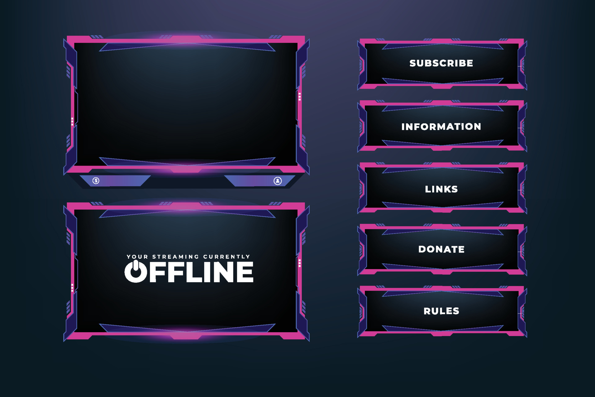 Live Streaming Overlay Vector With Girly Pink Color Borders A Futuristic Broadcast Screen Panel