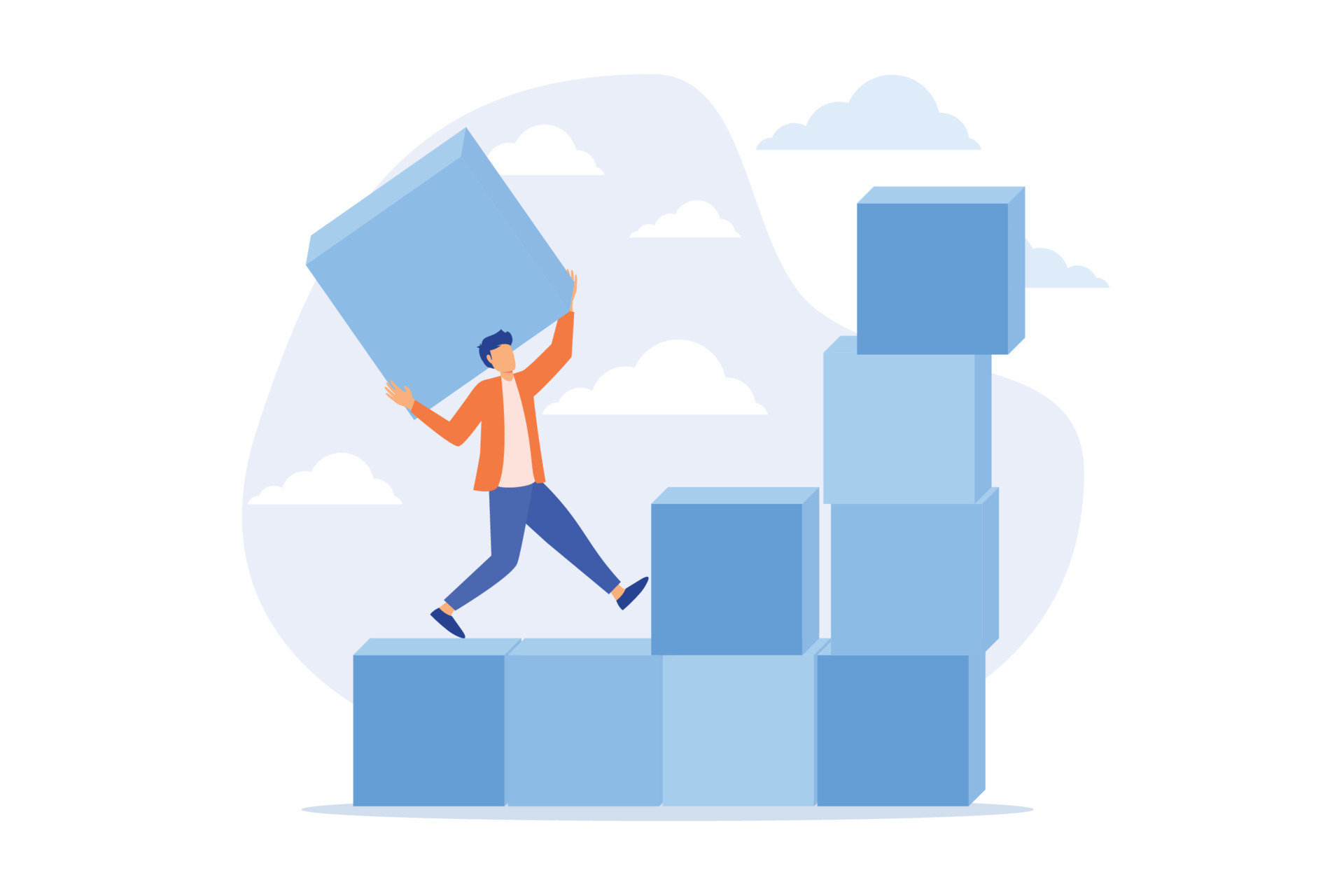 Self made businessman. Career ladder. Personal improvement, new ... Self made businessman. Career ladder. Personal improvement, new ...