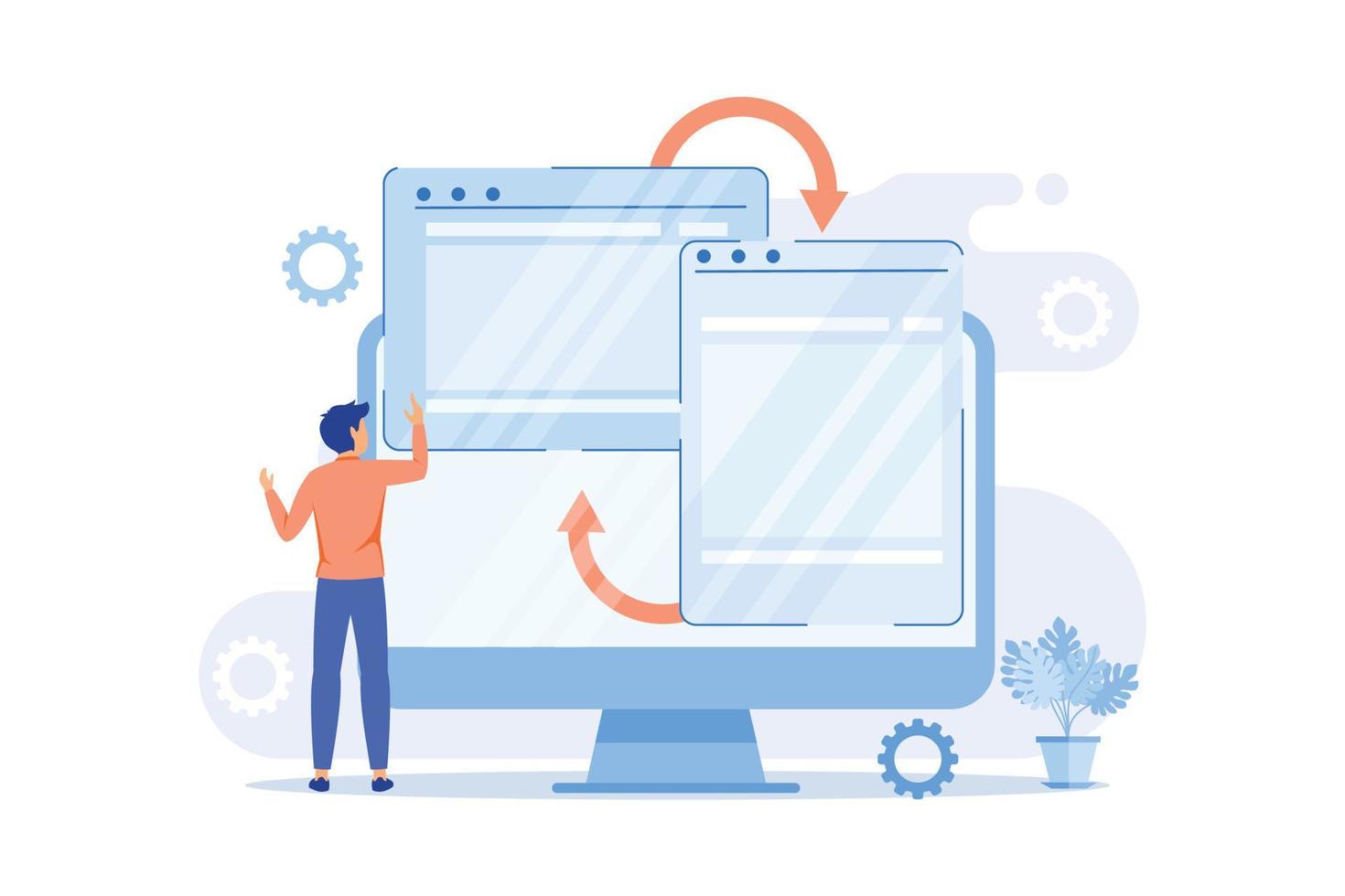 Website responsive design development. Computer, laptop software programming. Web optimization ...