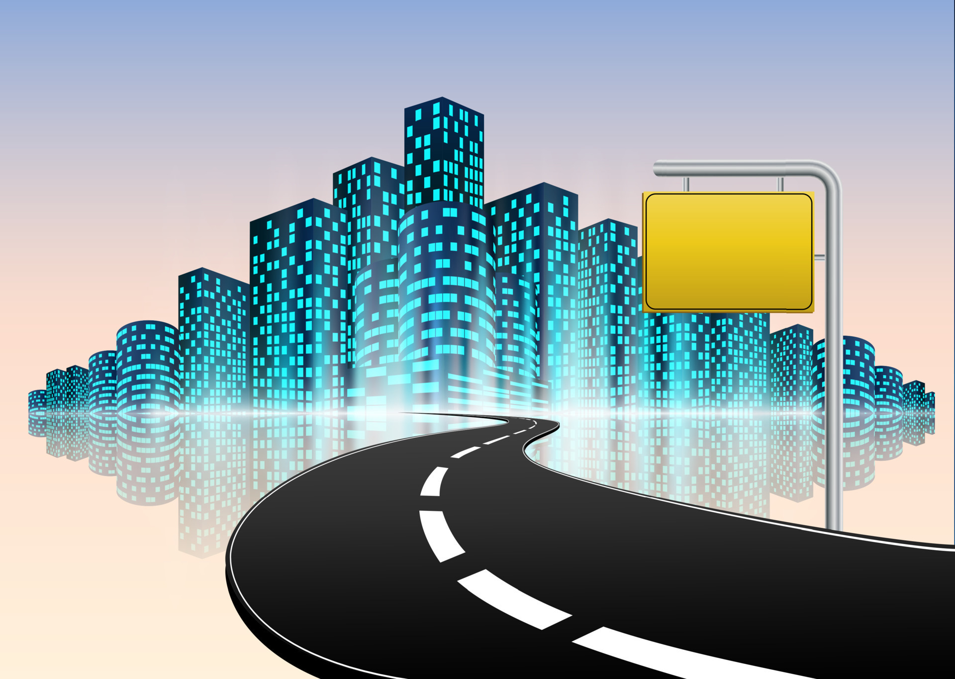 Road to the city with road traffic yellow sign 11972561 Vector Art at ...