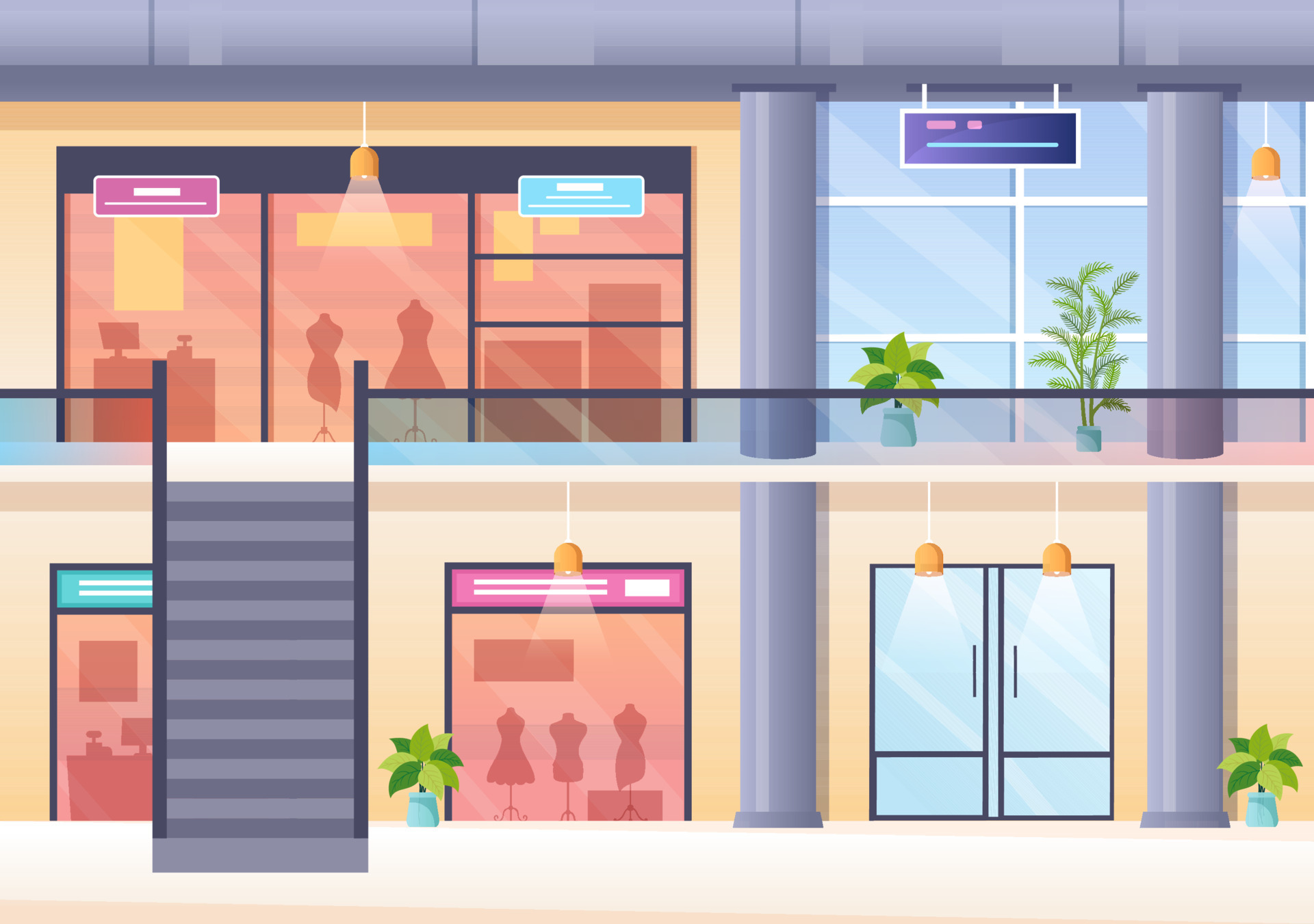 Shopping Mall Interior Vector