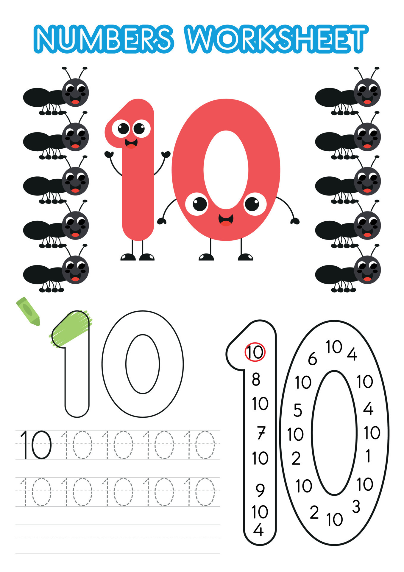 hoja de trabajo de números para niños en edad preescolar. actividad de ...