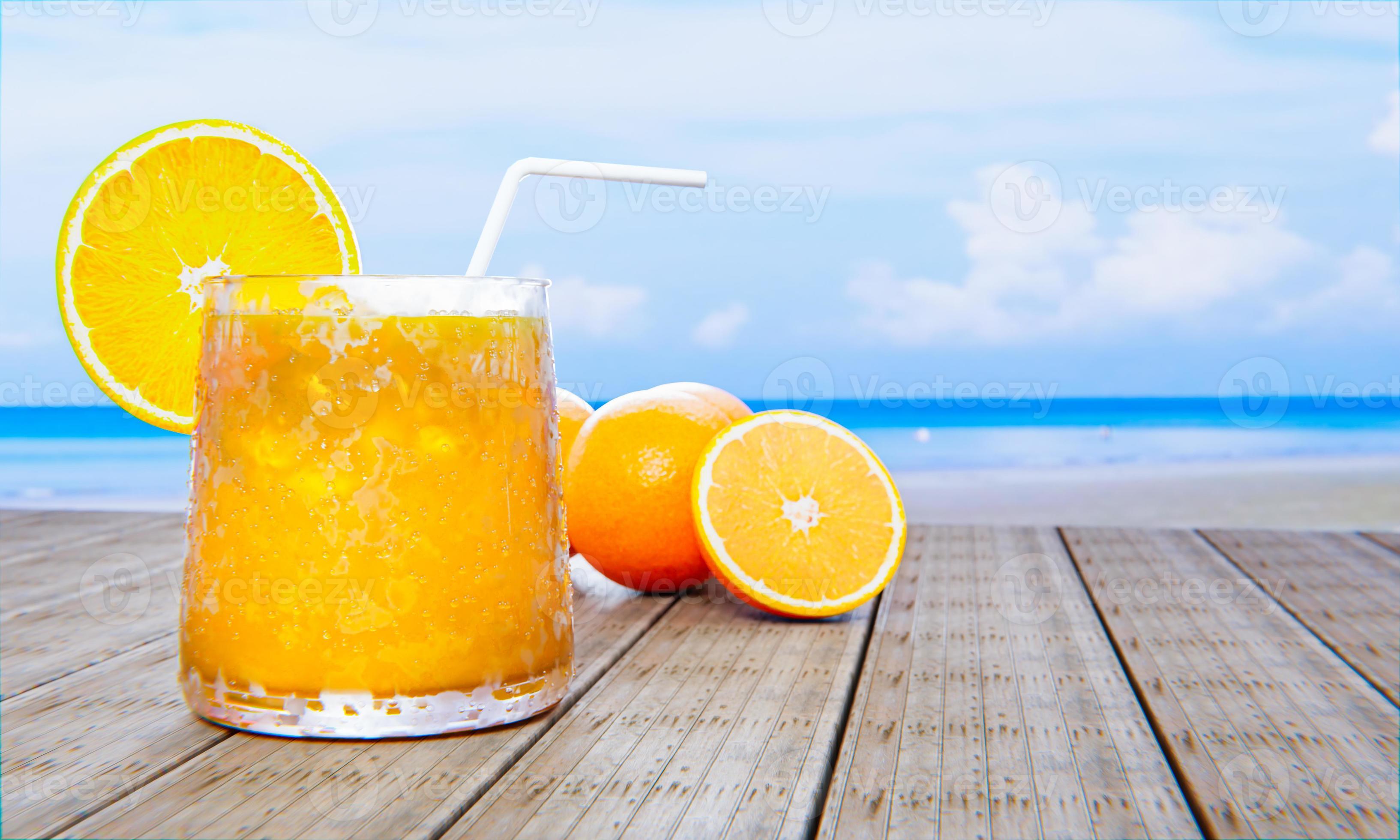 Orange Juice In A Clear Glass With Ice Cubes And Orange Juice At The Mouth Of The Glass Cold