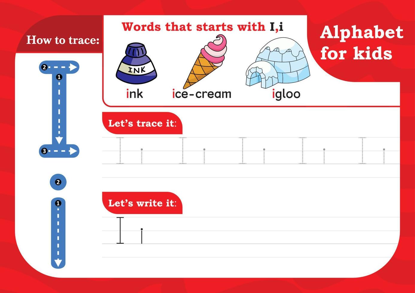 worksheet Letter I, Alphabet tracing practice Letter I. Letter I uppercase and lowercase tracing ...