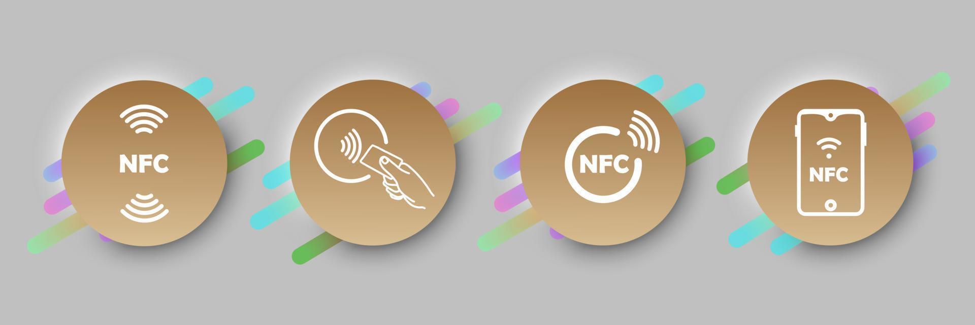 un conjunto de iconos nfc redondos. icono de pagos sin contacto. pago inalámbrico. tarjeta de ...