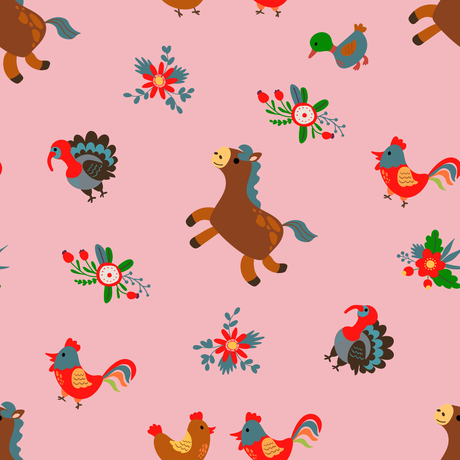 Seamless pattern with farm animals. Design for fabric, textile ...