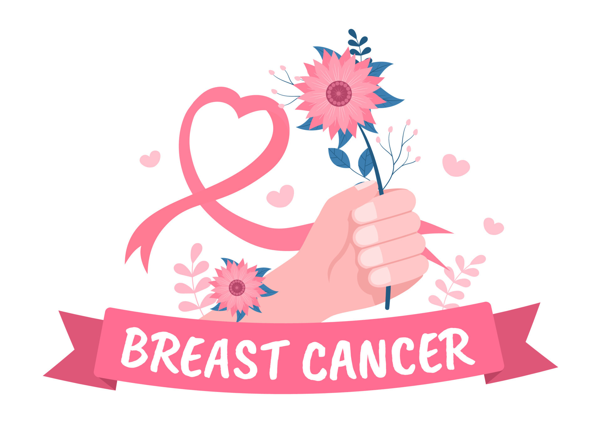 Breast Cancer Awareness Month Background Cartoon Illustration With