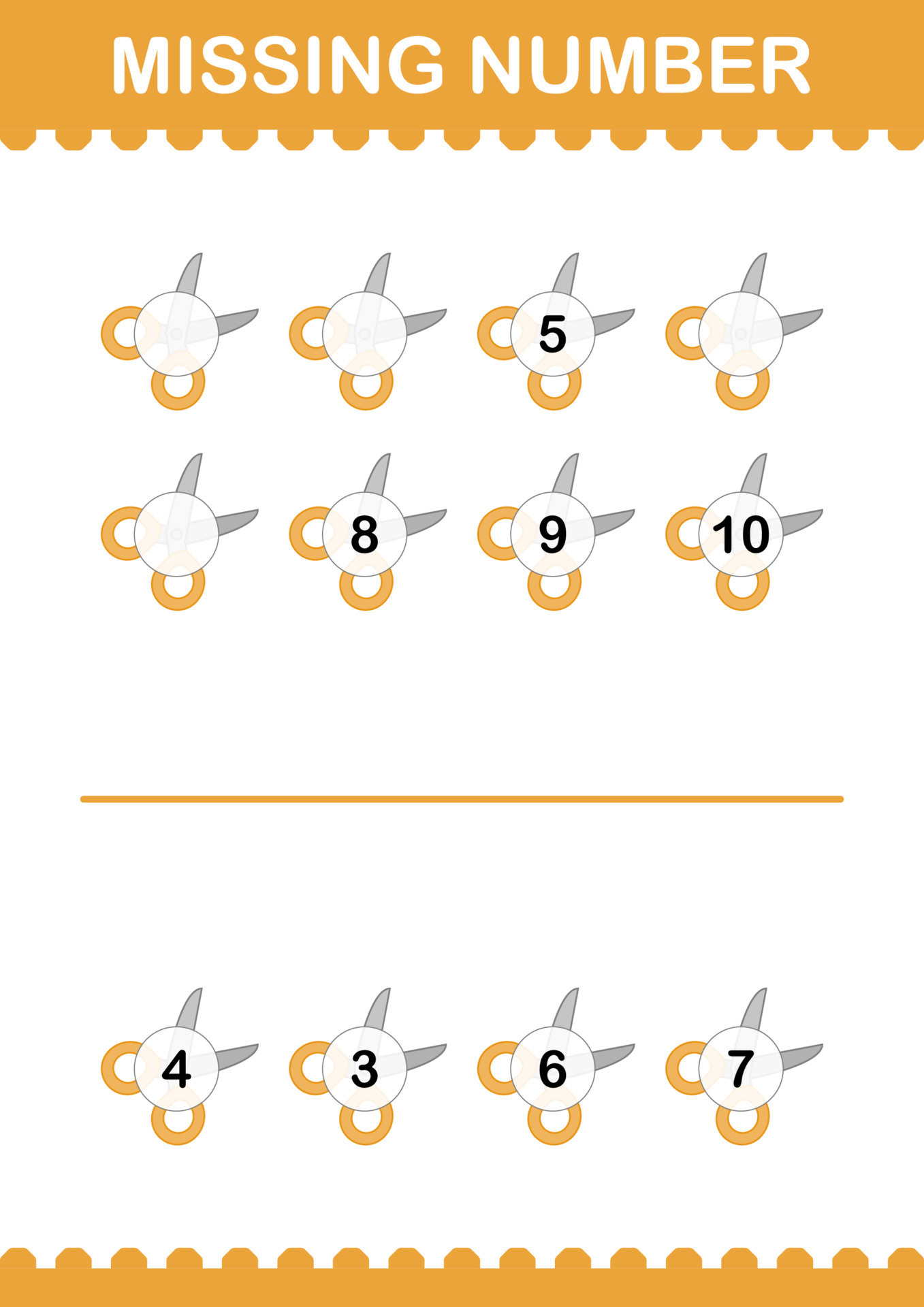 Missing number with Scissor. Worksheet for kids 11993592 Vector Art at ...