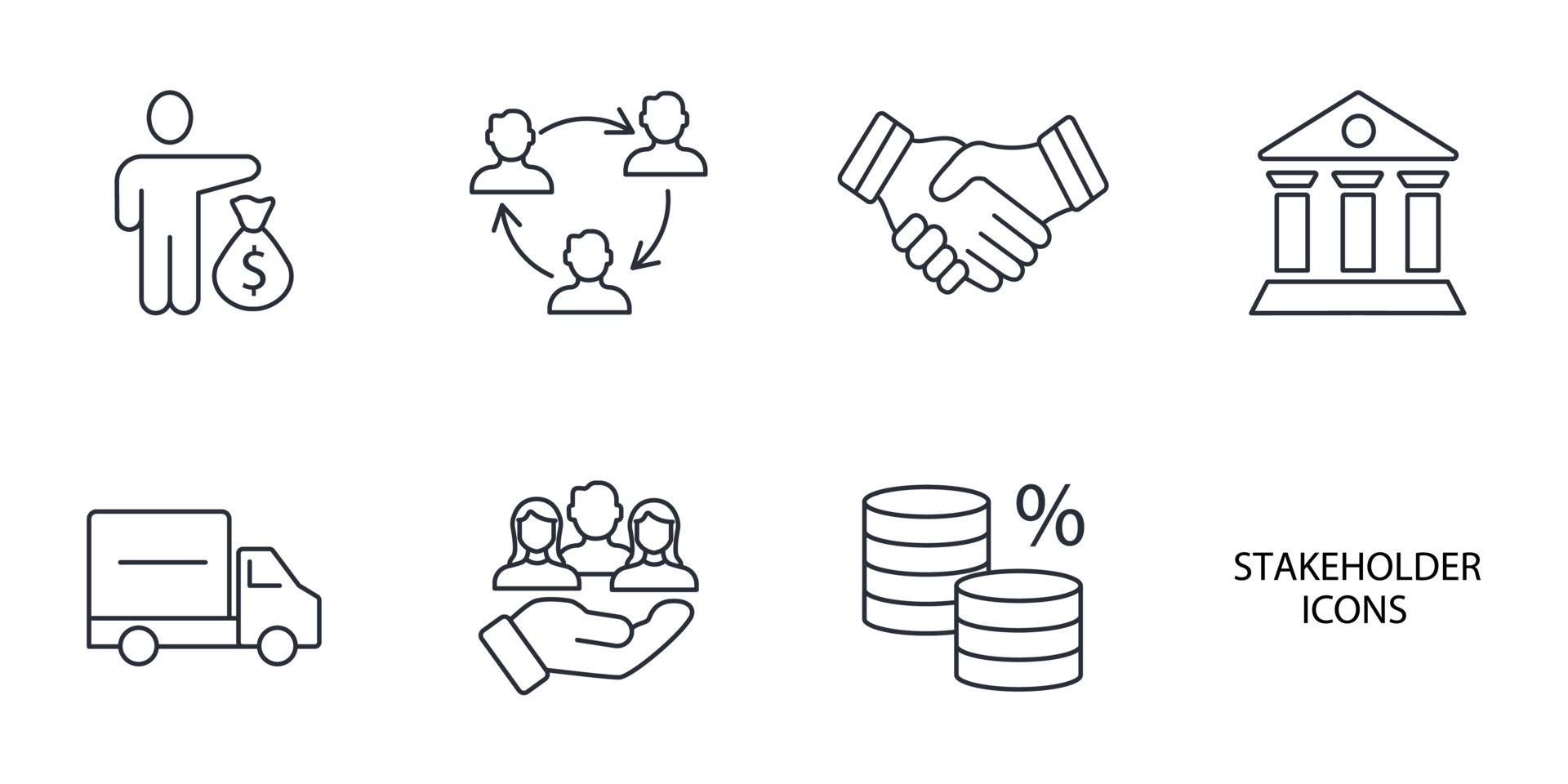Relationship of Stakeholders icons set . Relationship of Stakeholders pack symbol vector ...