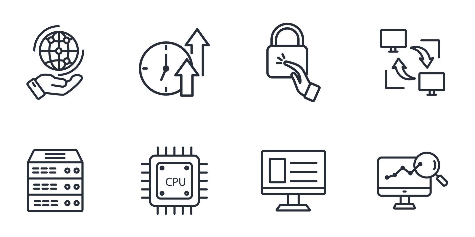 data center and hosting icons set . data center and hosting pack symbol ...
