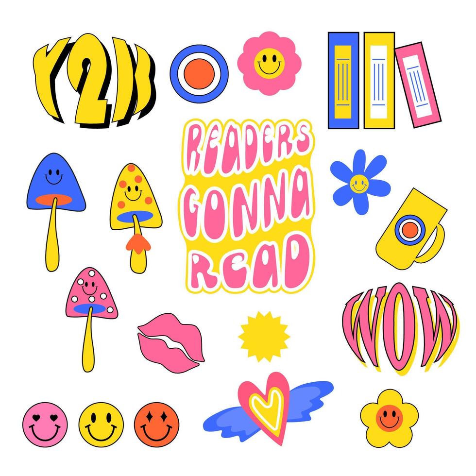 Retro stickers set. Y2k trendy hipster vector design. Fun groovy retro ... Retro stickers set. Y2k trendy hipster vector design. Fun groovy retro ...