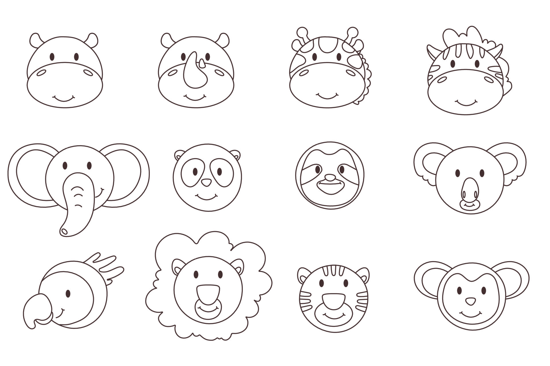 Animal Face Clipart Black And White