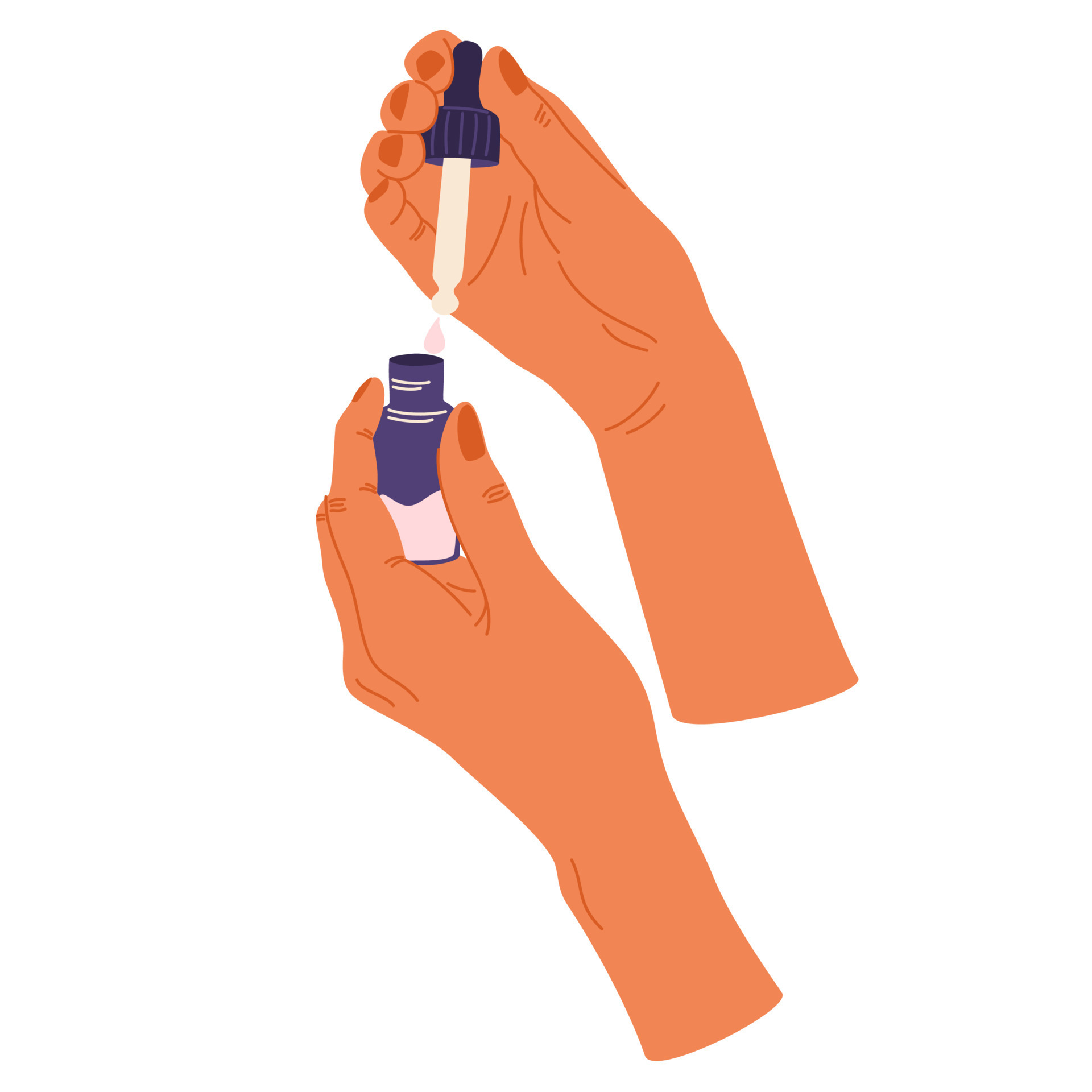 Women's hands holding cosmetic product. In the hand of a pipette from a ...