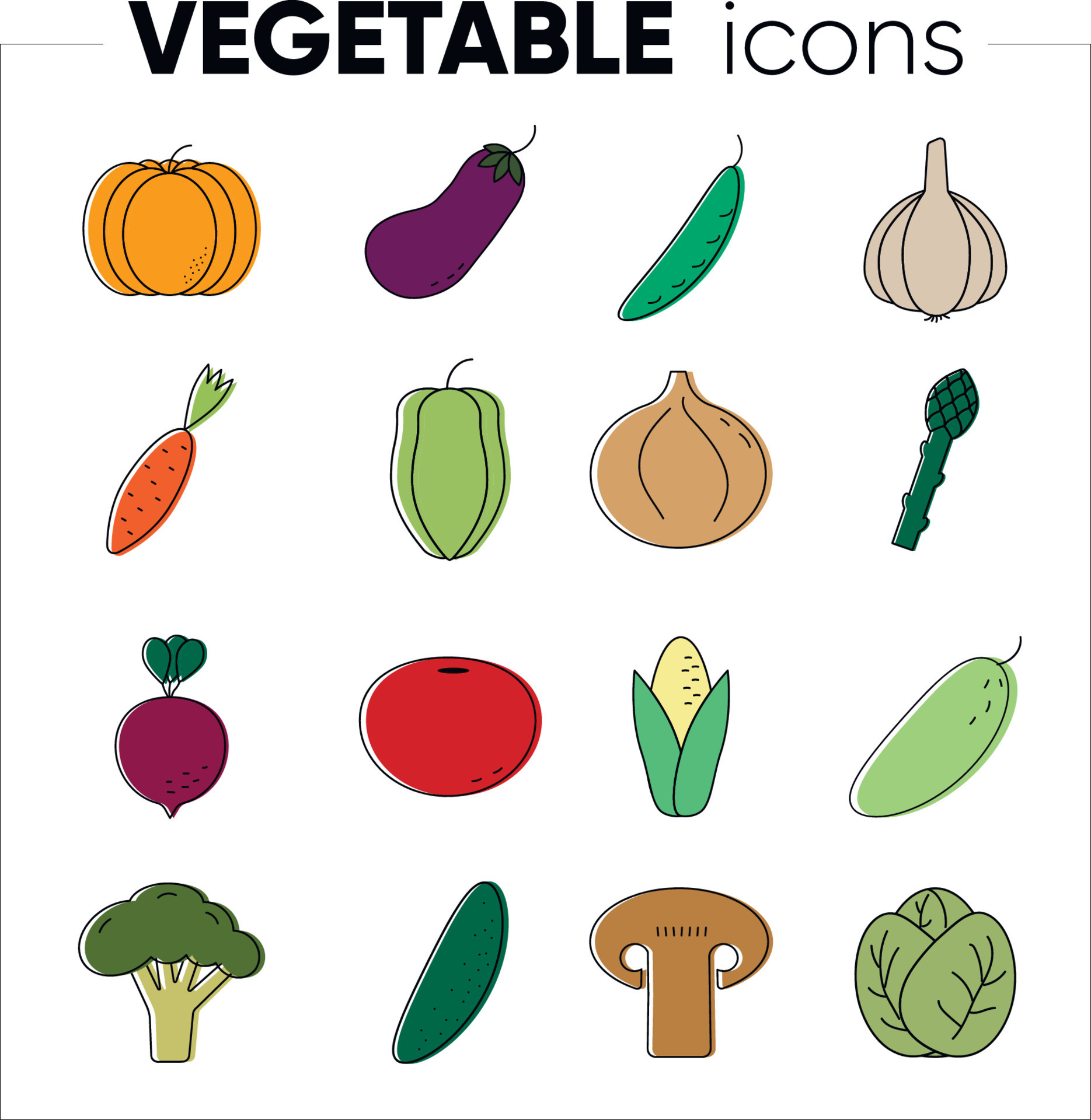 Vegetable flat icons 12005980 Vector Art at Vecteezy