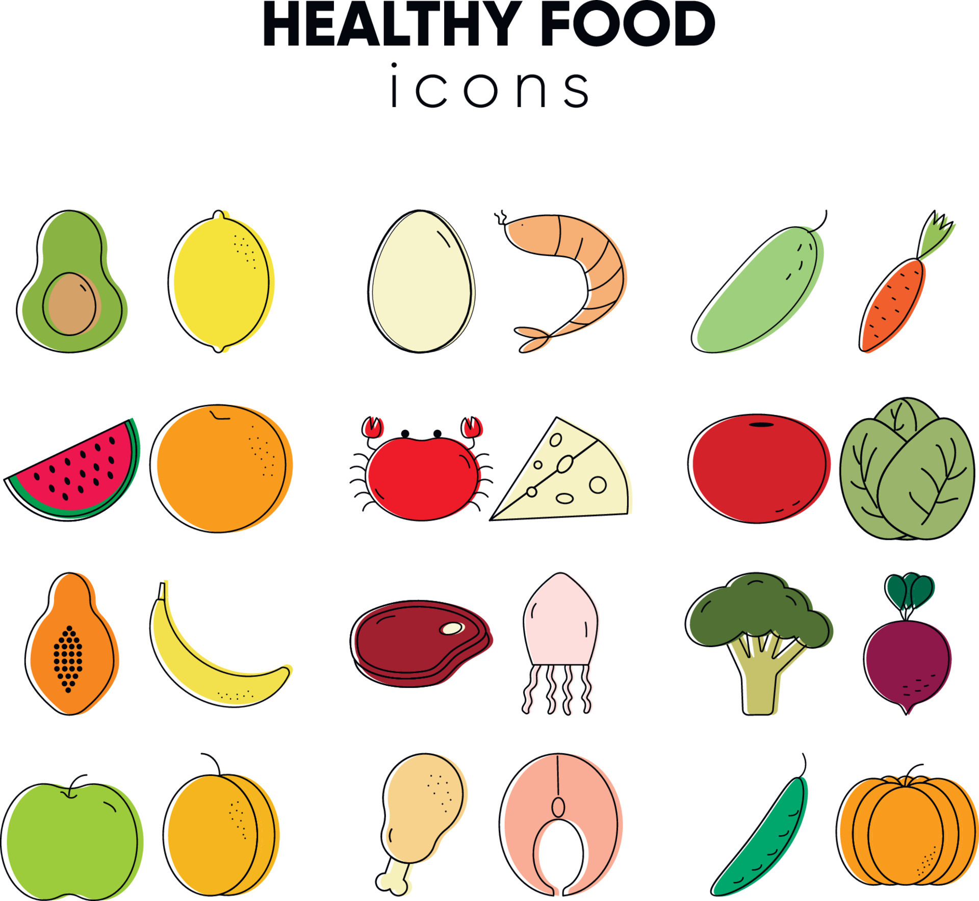 Healthy food icons 12012880 Vector Art at Vecteezy
