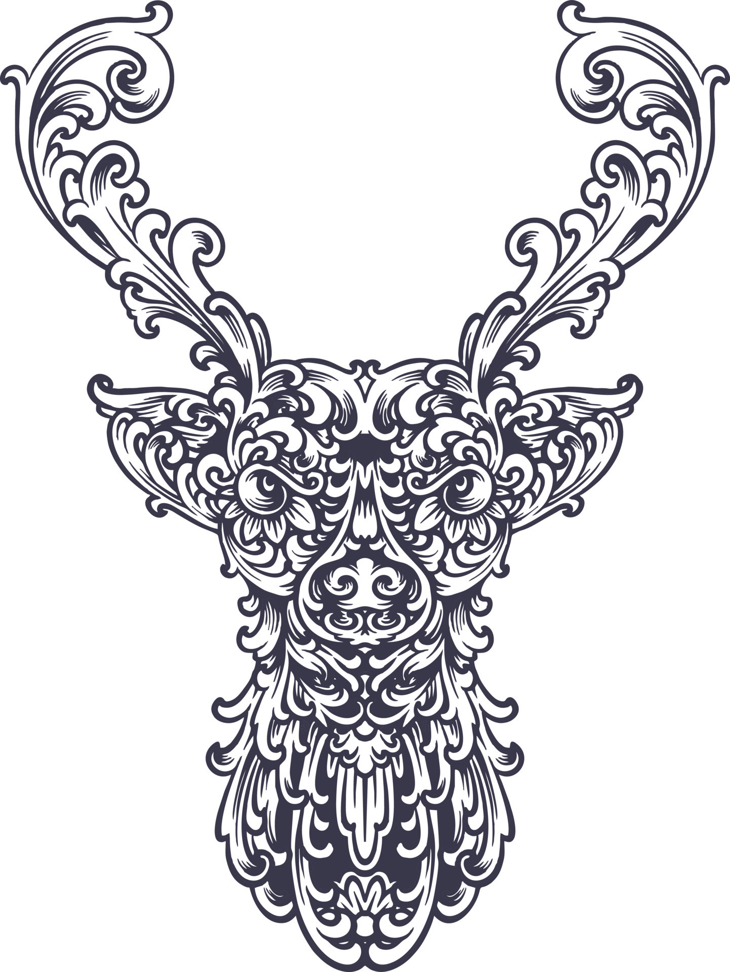 Cabeza de ciervo adorno de lujo monocromo 12024259 Vector en Vecteezy