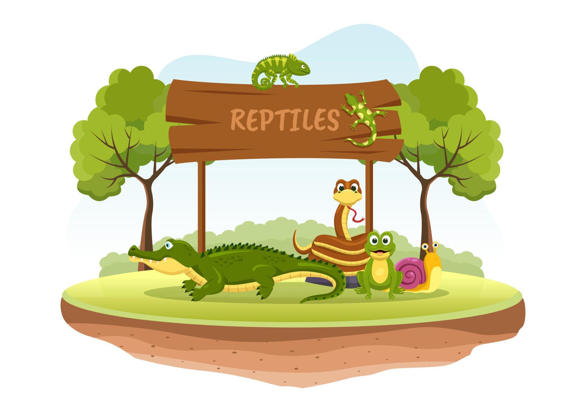 Set of Animal Reptile Template Hand Drawn Cartoon Flat Illustration ...