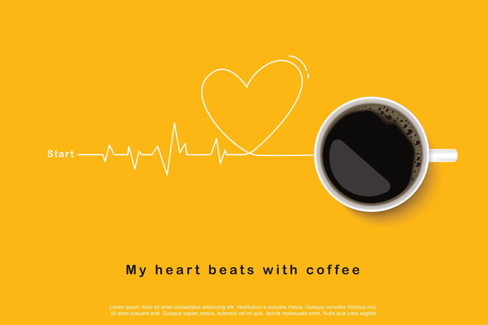 Black Coffee In White Cup On Yellow Background Design For Poster Advertisement Flyer Concept