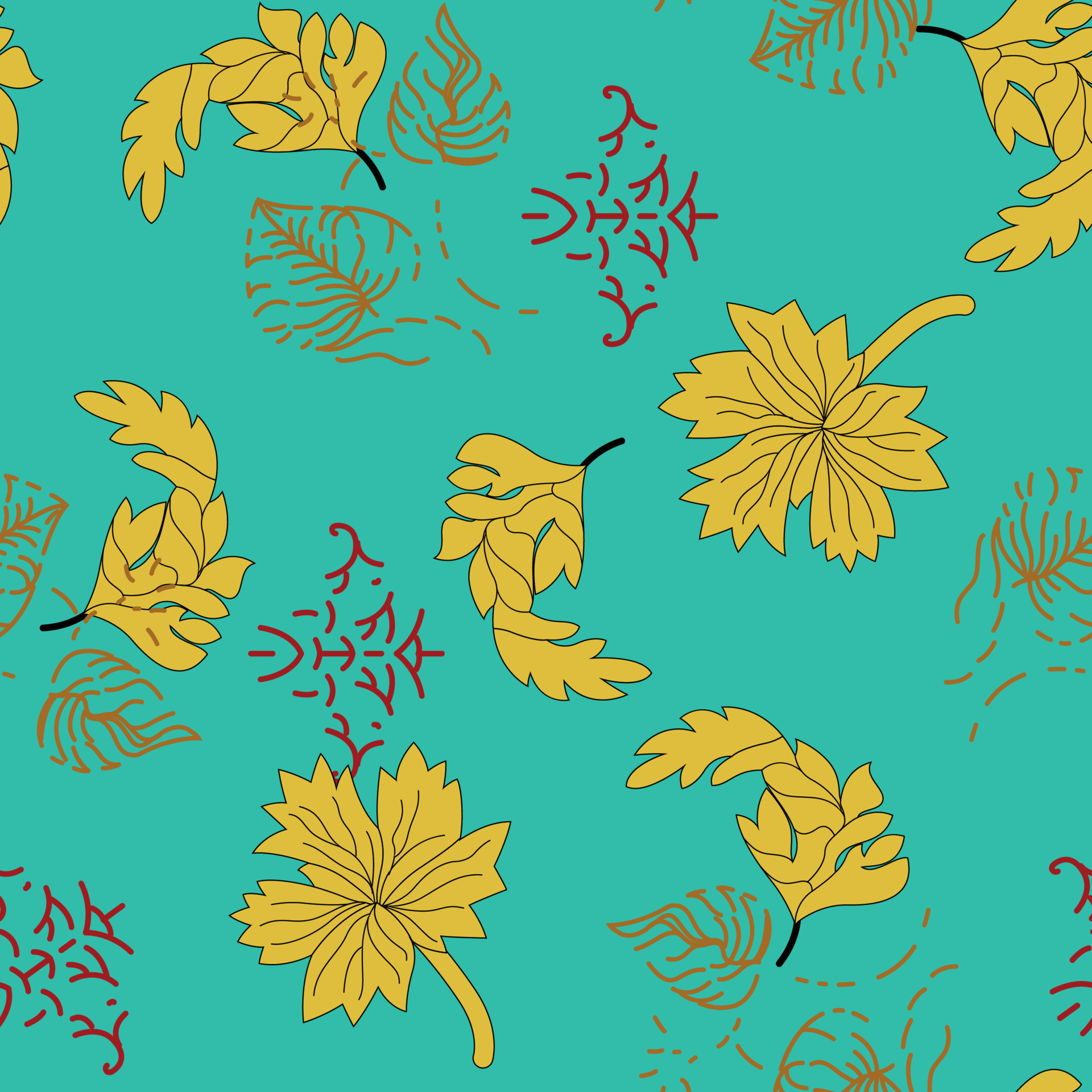 Vector Seamless Pattern Collectionwild Flowers Leaves Branches