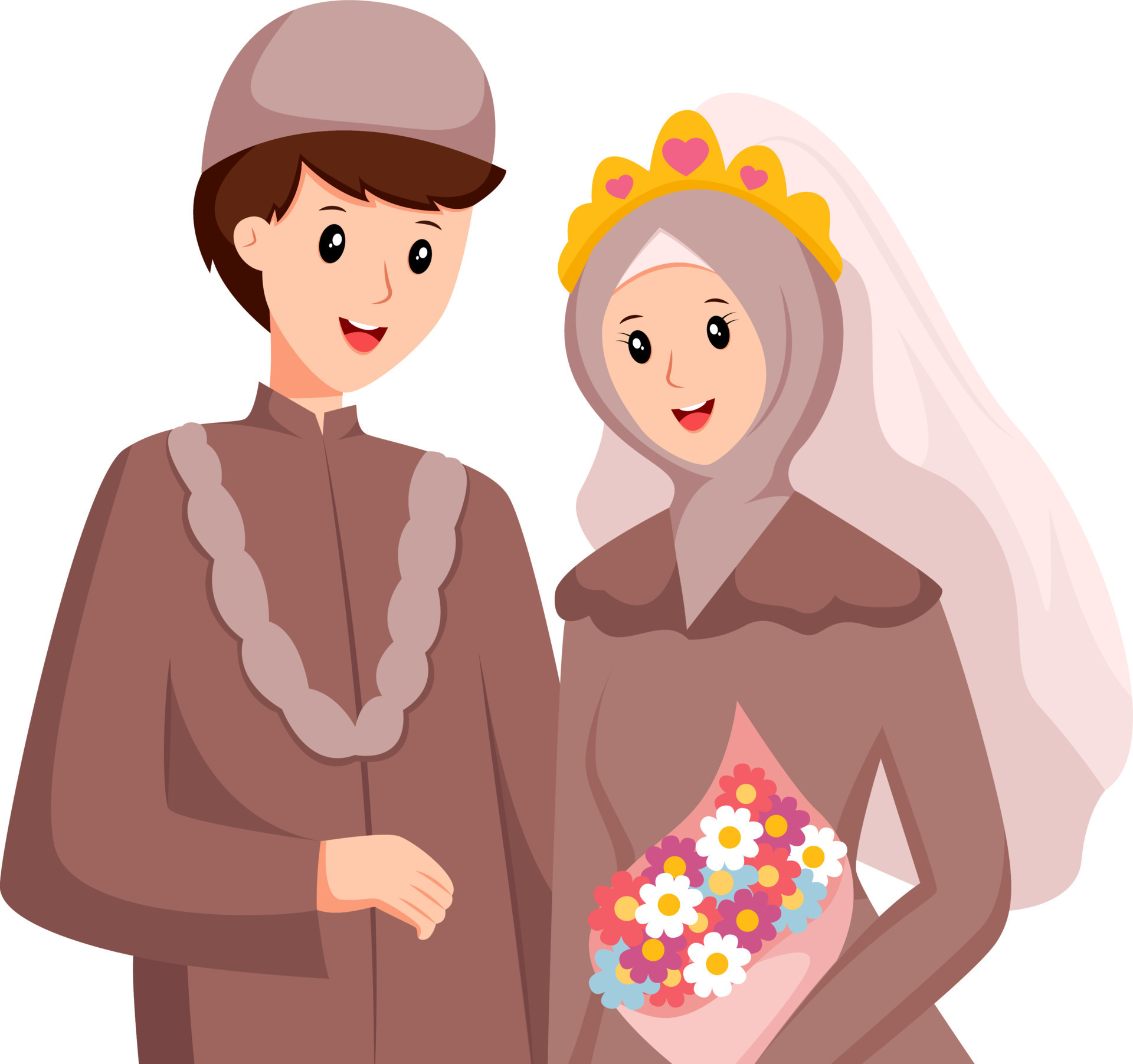 Islamic Wedding Couple Character Design Illustration 12026480 Vector