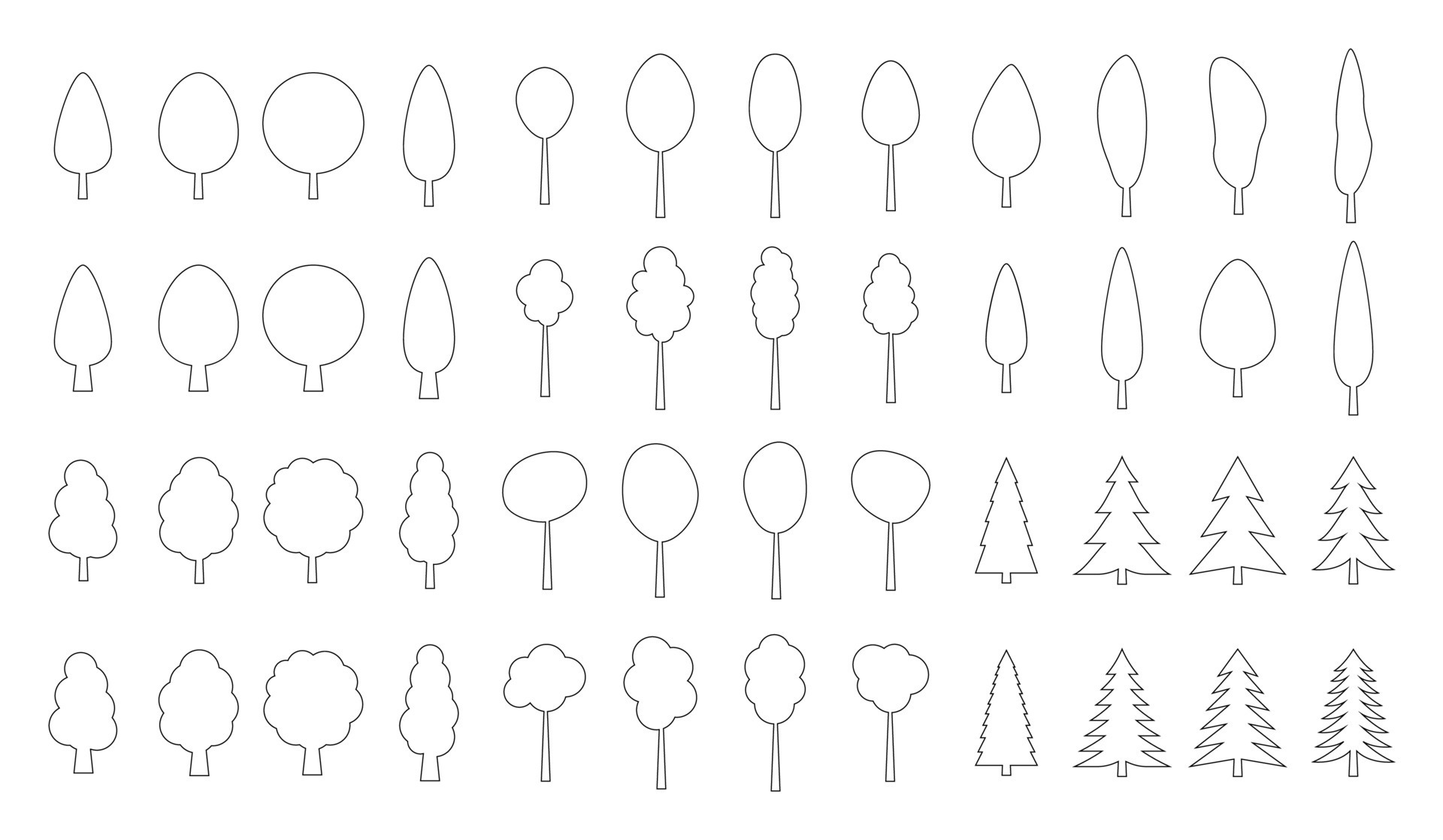 Set of outline tree pattern 12027199 Vector Art at Vecteezy