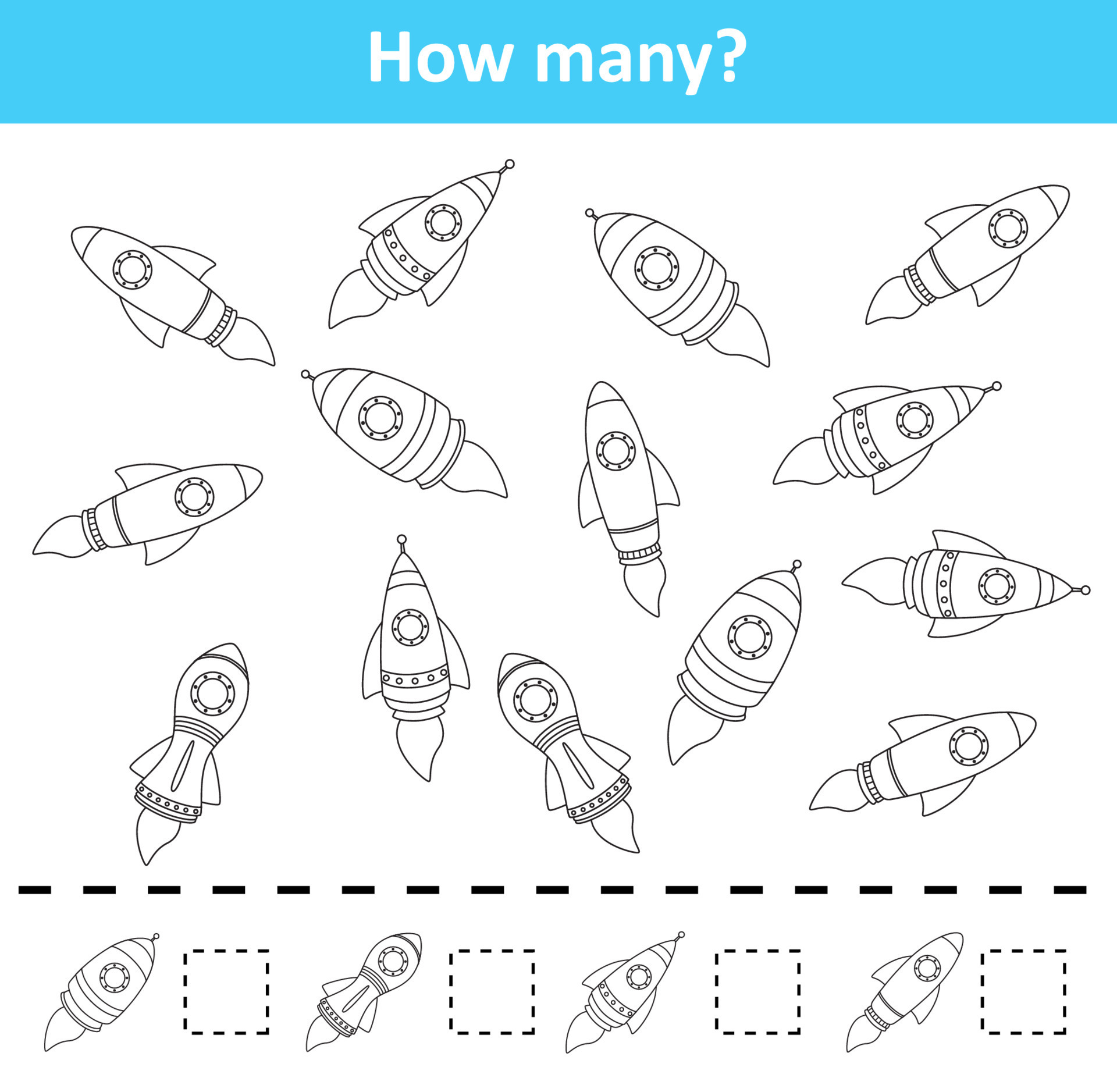 Counting game for preschool children. Count how many rocket ship ...
