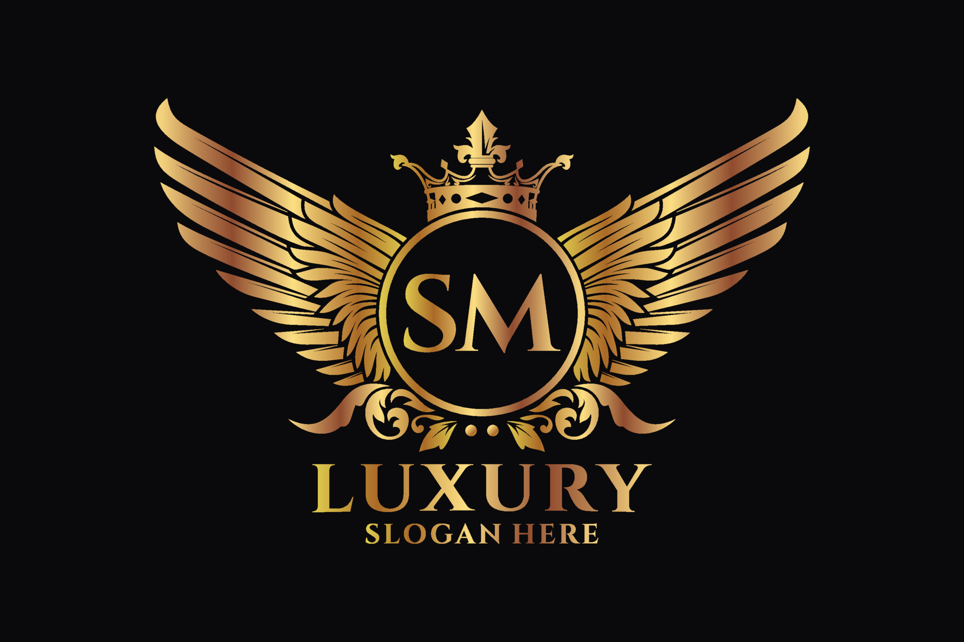Luxury Royal Wing Letter Sm Crest Gold Color Logo Vector Victory Logo Crest Logo Wing Logo