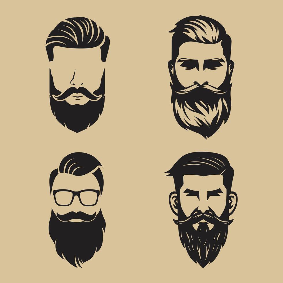 Cool Mens Hairstyle Icon Set Black Silhouette Collection Of