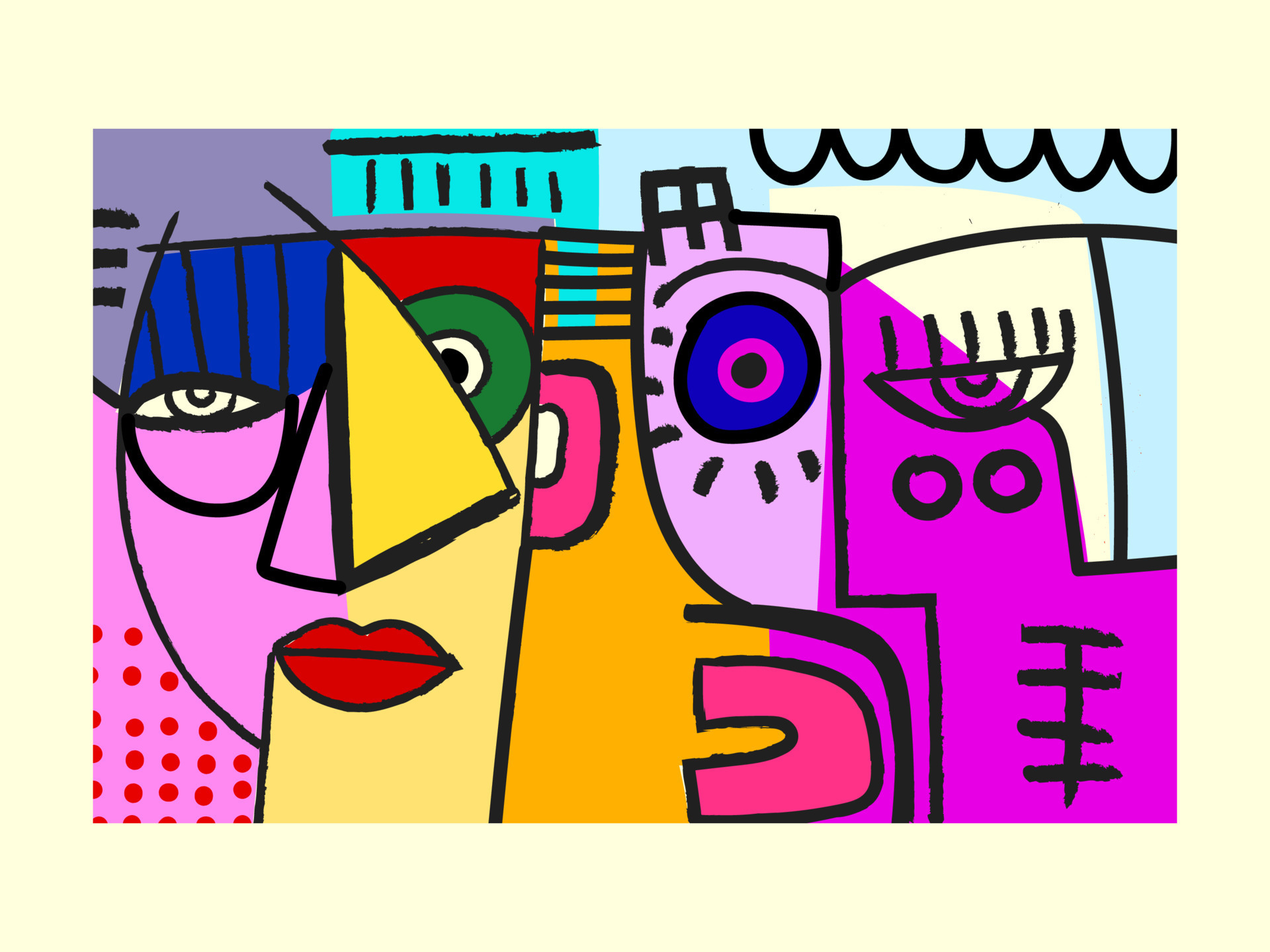 Modern Illustration Abstract Face Man Woman Hand Drawing Colorful Vector Surreal Figure