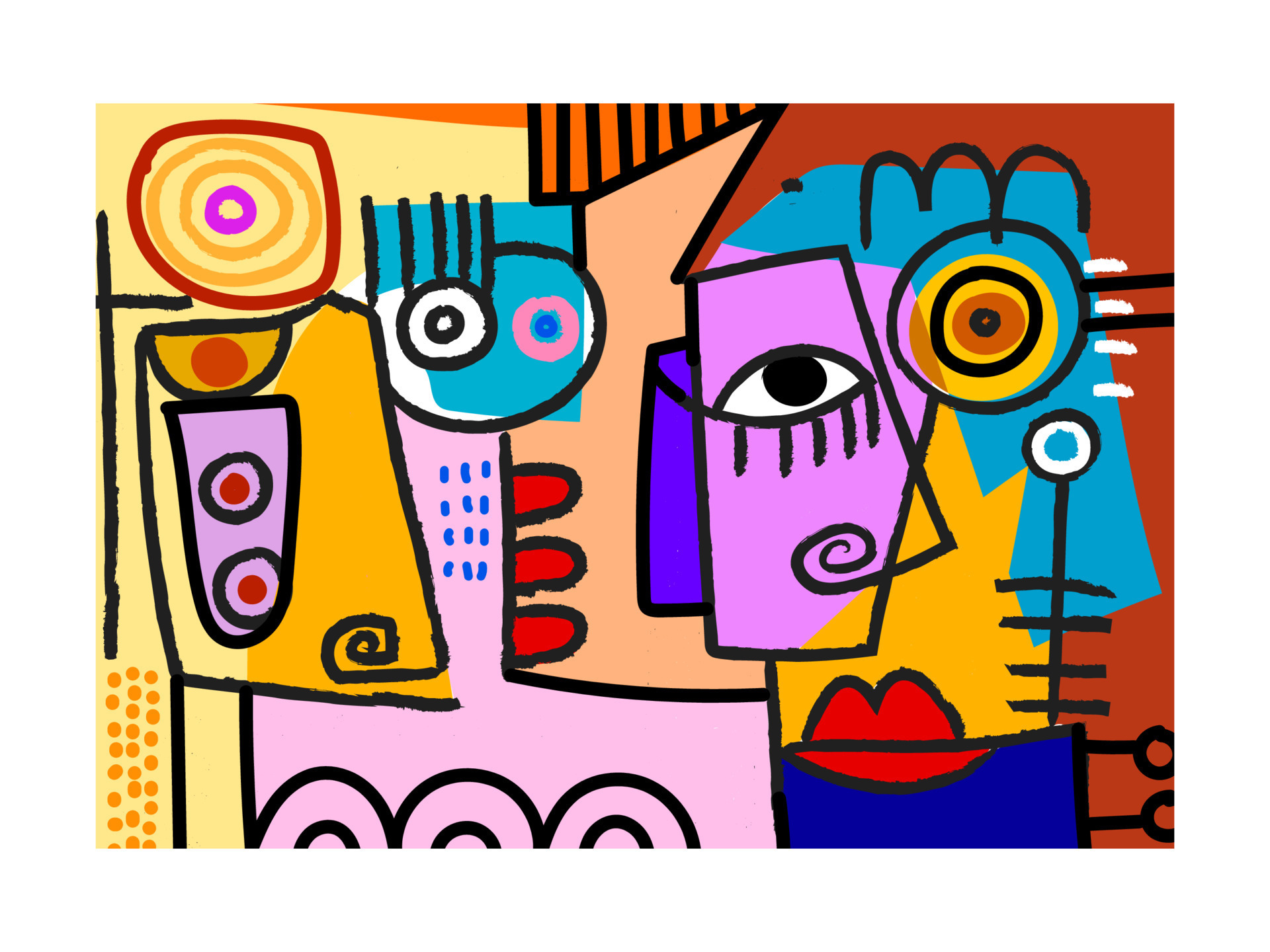 Modern Illustration Abstract Face Man Woman Hand Drawing Colorful Vector Surreal Figure