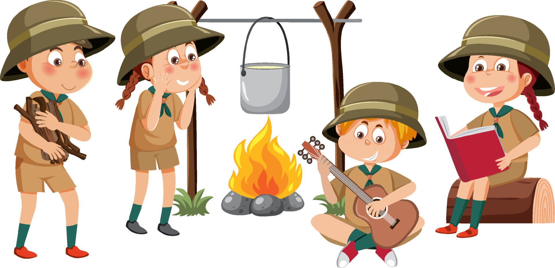Camping kids with bonfire 12054220 Vector Art at Vecteezy