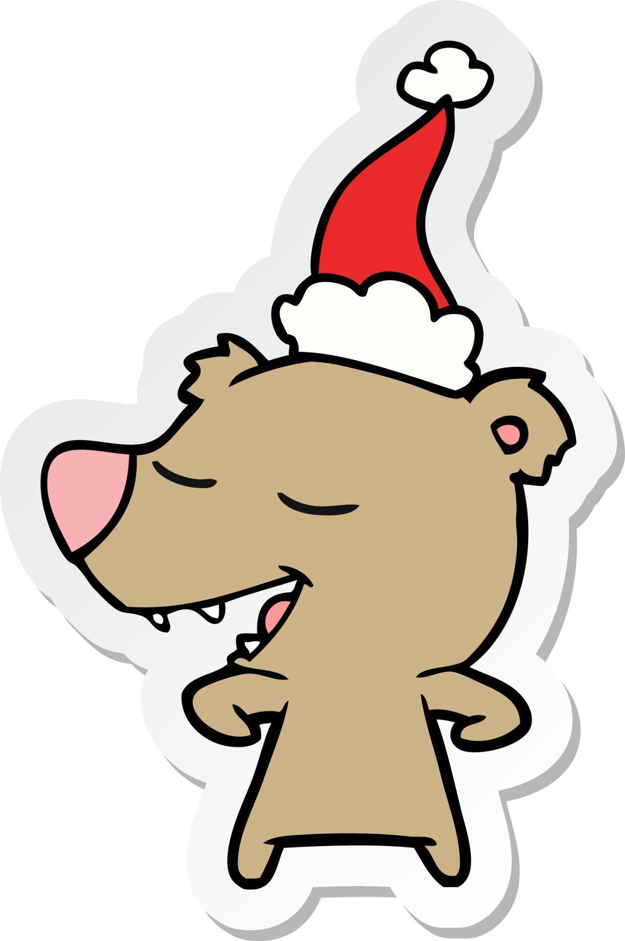 Sticker Cartoon Of A Bear Wearing Santa Hat 12056917 Vector Art At Vecteezy