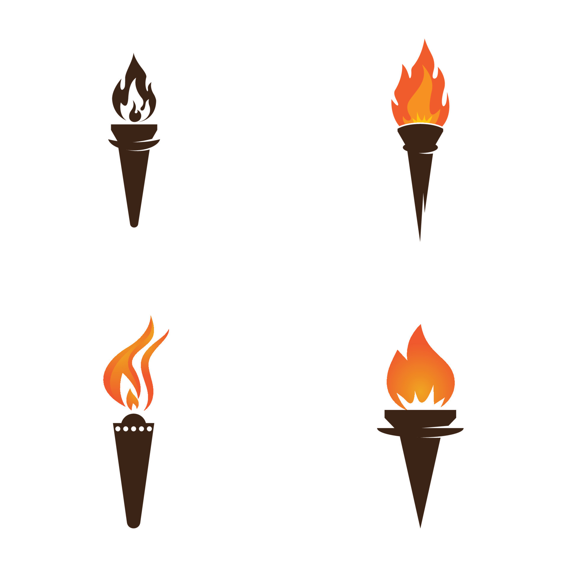Fire Torch With Flame Flat Icons Set Collection Of Symbol Flaming Illustration 12058910 Vector