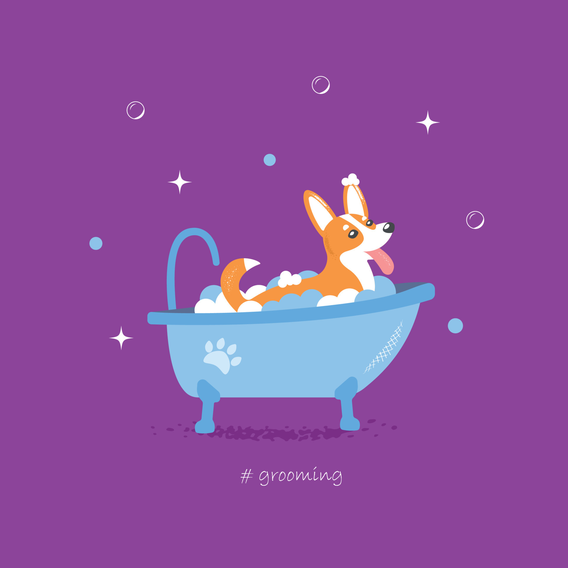 Vector cartoon style illustration of cute corgi dog taking a bath full ... Vector cartoon style illustration of cute corgi dog taking a bath full ...