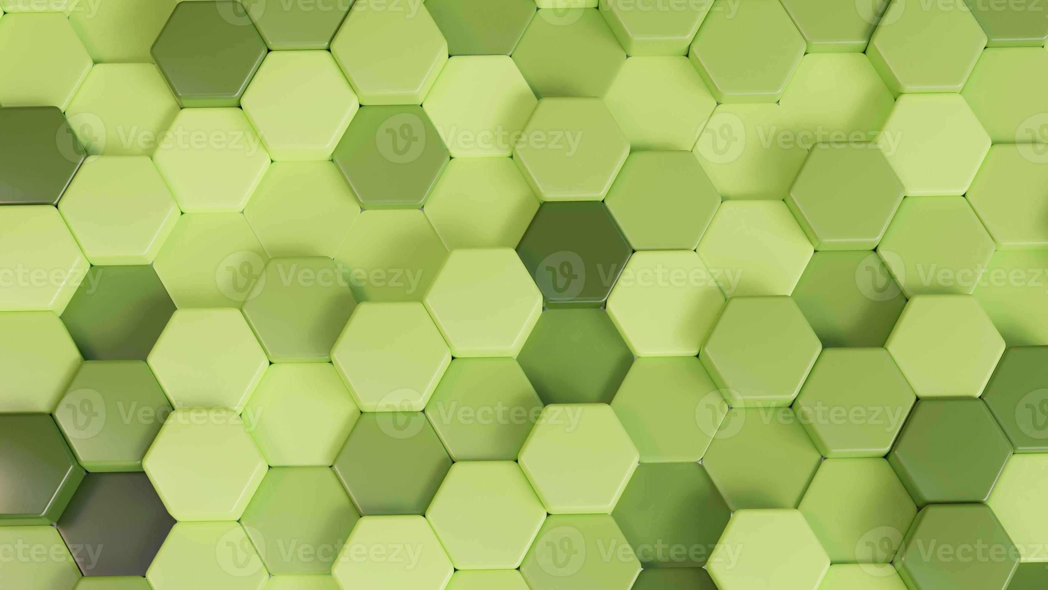 3D Futuristic green hexagon mosaic background. Realistic geometric mesh cells texture. Abstract ...