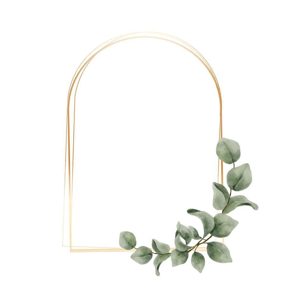 Greenery Eucalyptus Leaves Watercolor with geometric luxury gold frame ... Greenery Eucalyptus Leaves Watercolor with geometric luxury gold frame ...