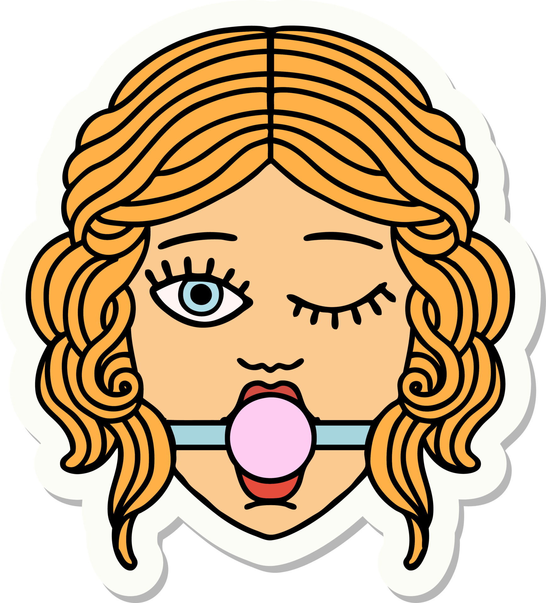 Sticker Of Tattoo In Traditional Style Of A Winking Female Face Wearing