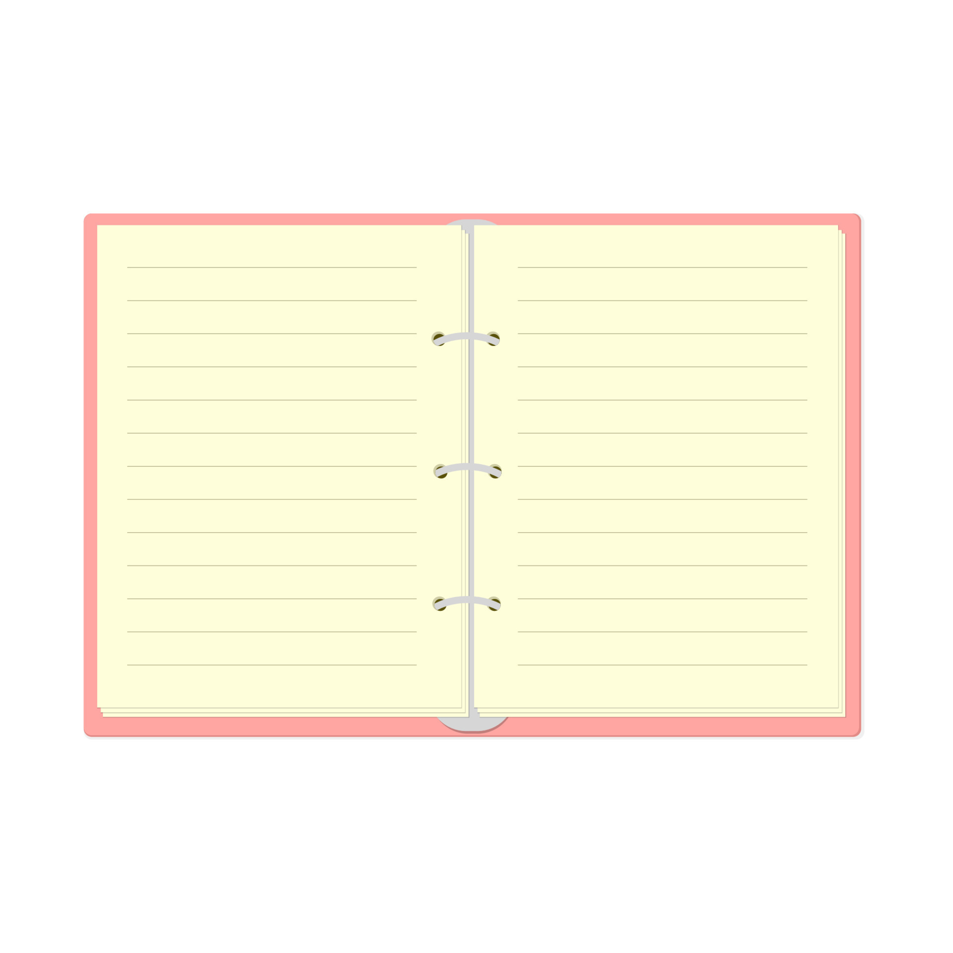 Flat Design Notepad And Paper Sheets Isolated On White Background. Open