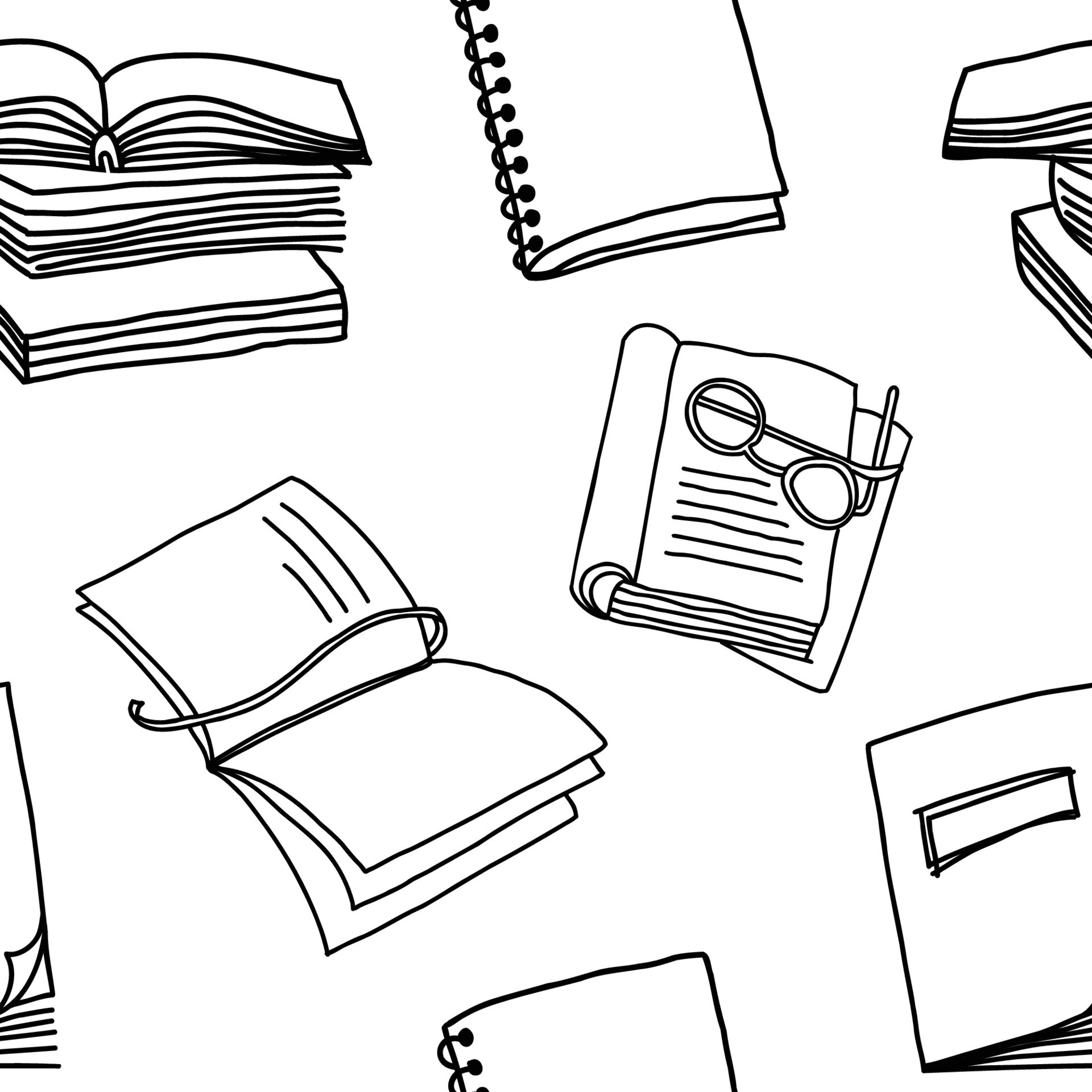 Reading Aesthetic Seamless Pattern Background With Stack Of Books Textbook Notebook Hand