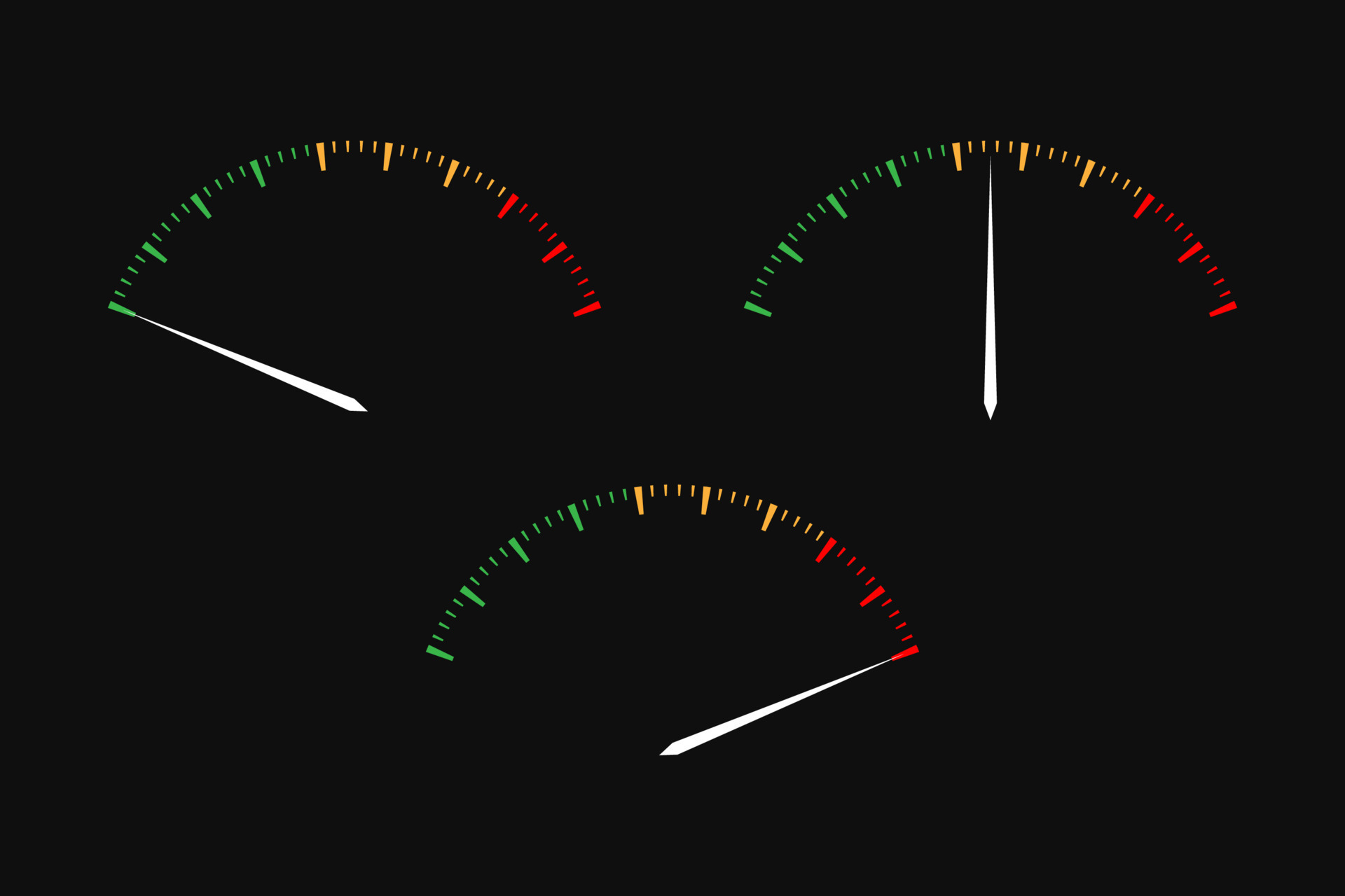 Set Of Simple Vector Tachometers With Indicators In Red Yellow And Green Part Speedometer Icon