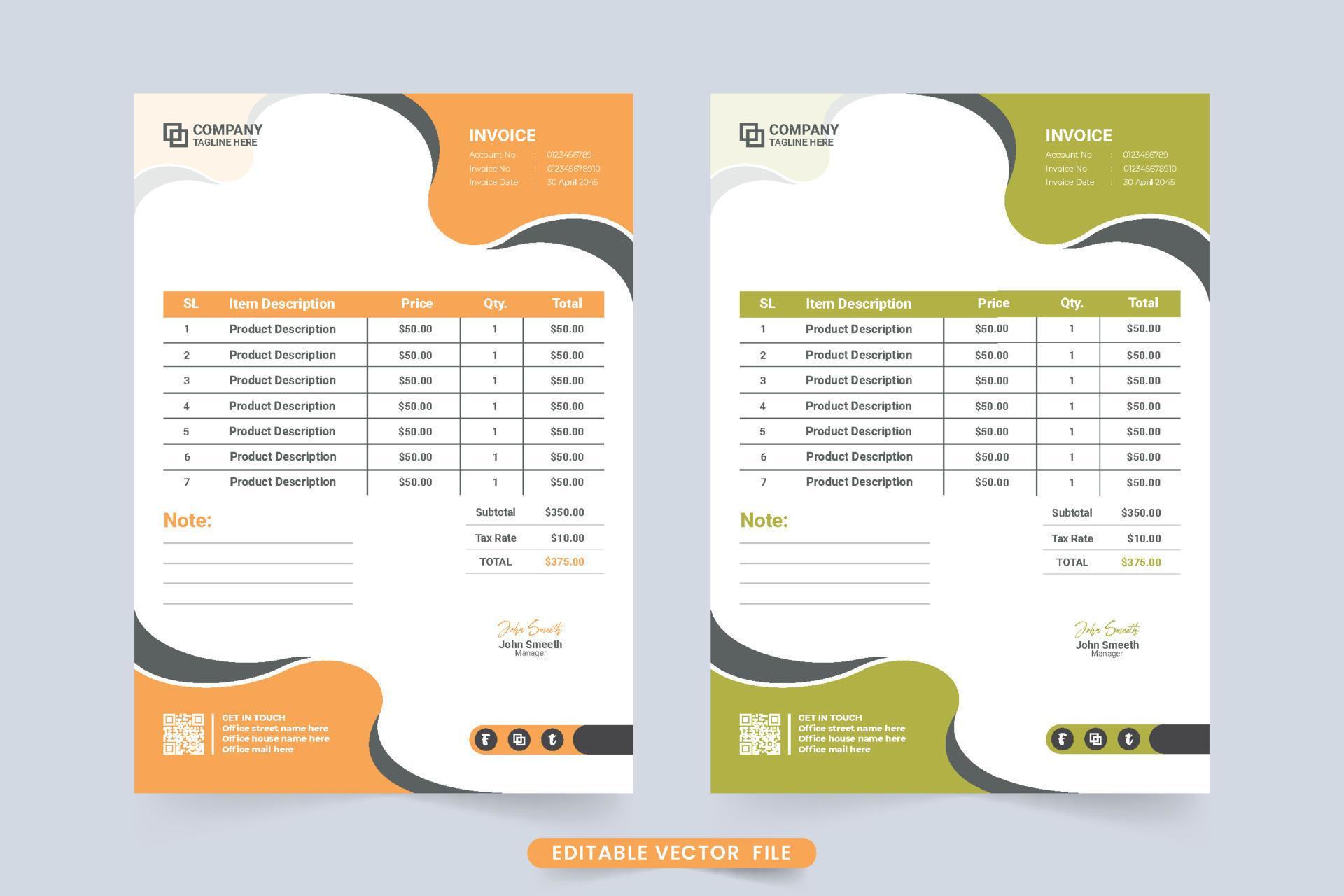 Digital payment receipt and invoice bill template vector with creative ...