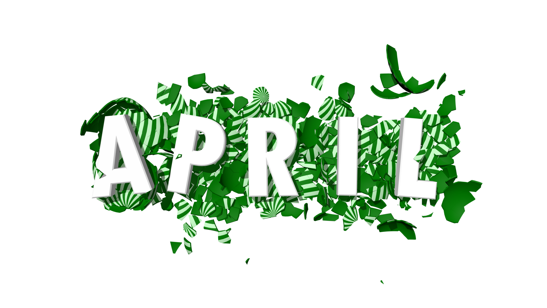 April Green Color 3d Text Falling On Easters Broken Eggs Months Name