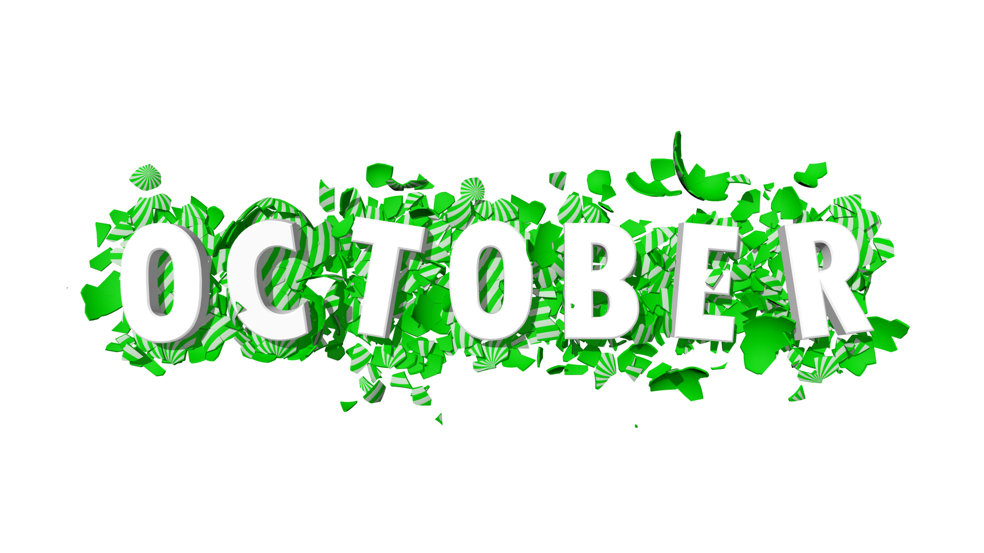 October Green Color 3d Text Falling On Easters Broken Eggs Months Name