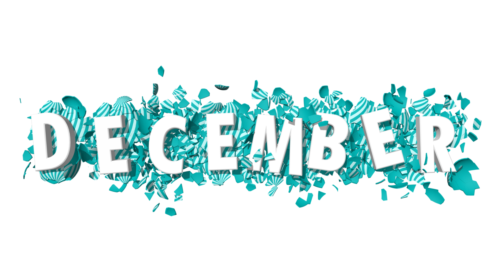 December Cyan Color 3d Text Falling On Easters Broken Eggs Months Name