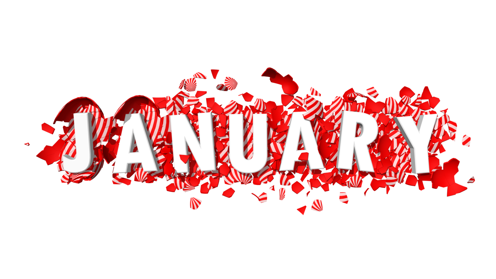 January Red Color 3d Text Falling On Easters Broken Eggs Months Name