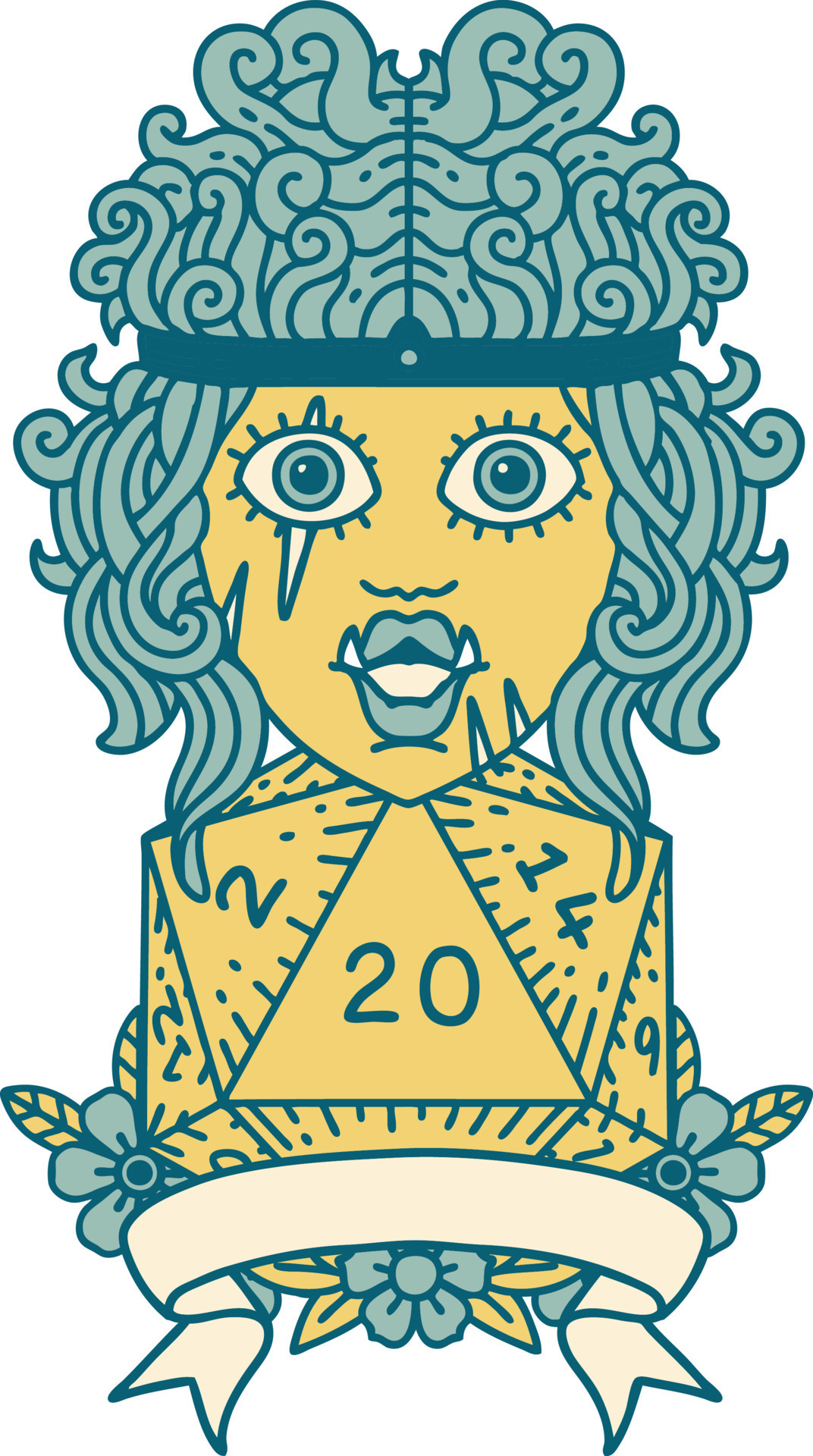 Retro Tattoo Style Half Orc Barbarian Character With Natural 20 Dice Roll 12098894 Vector Art At