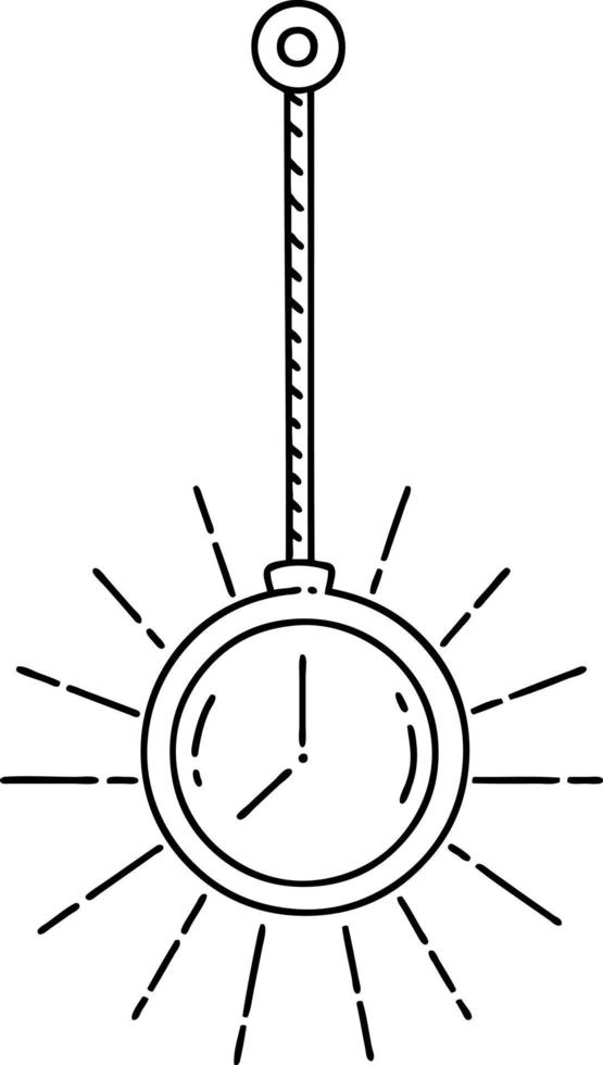 Ilustración De Un Reloj De Bolsillo De Oro Estilo Tatuaje De Línea Negra Tradicional 12099222