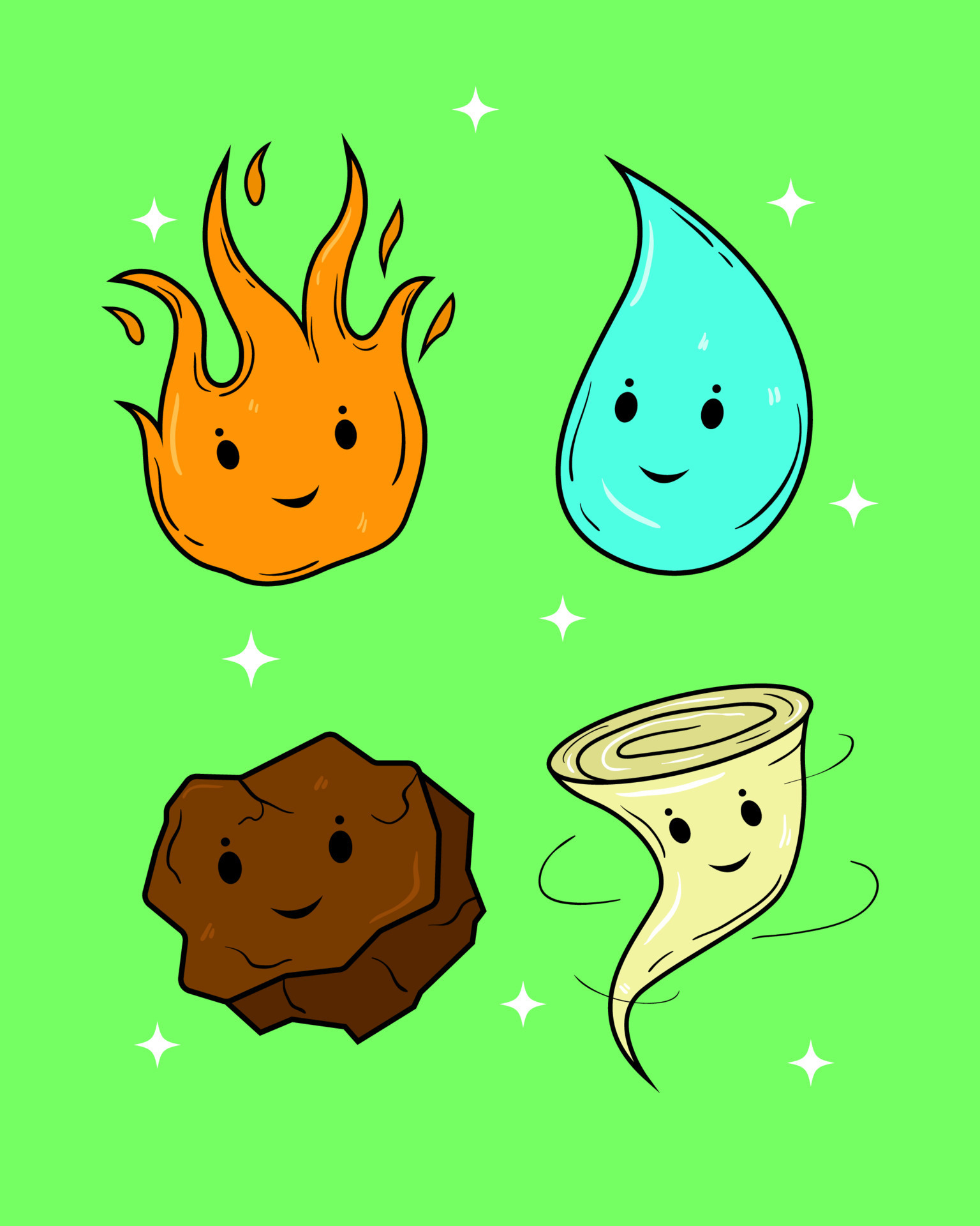 cuatro elementos de la versión de dibujos animados de la tierra ... cuatro elementos de la versión de dibujos animados de la tierra ...